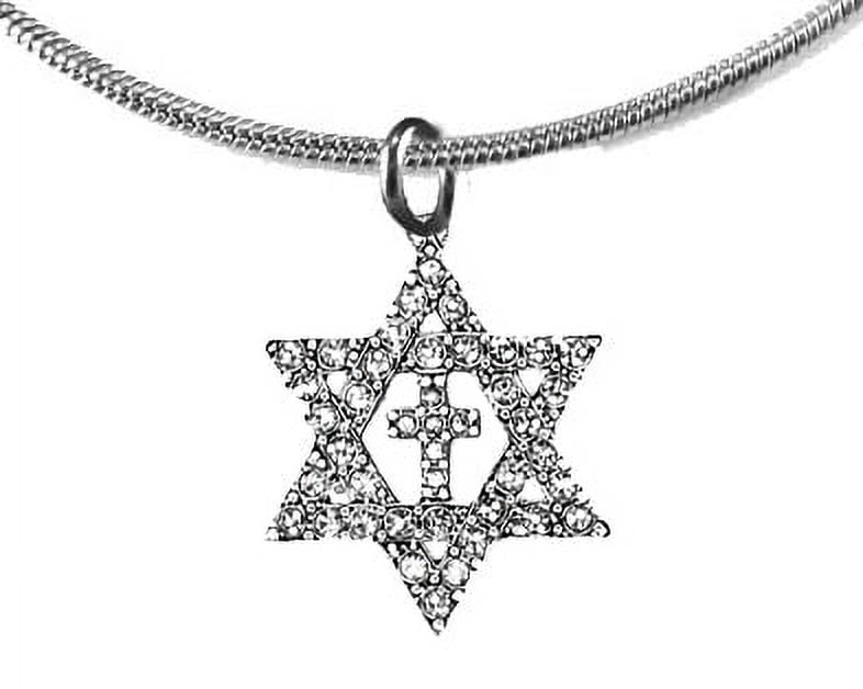 Messianic Christian Austrian Crystal Star Of David,Cross On A Silvetone ...