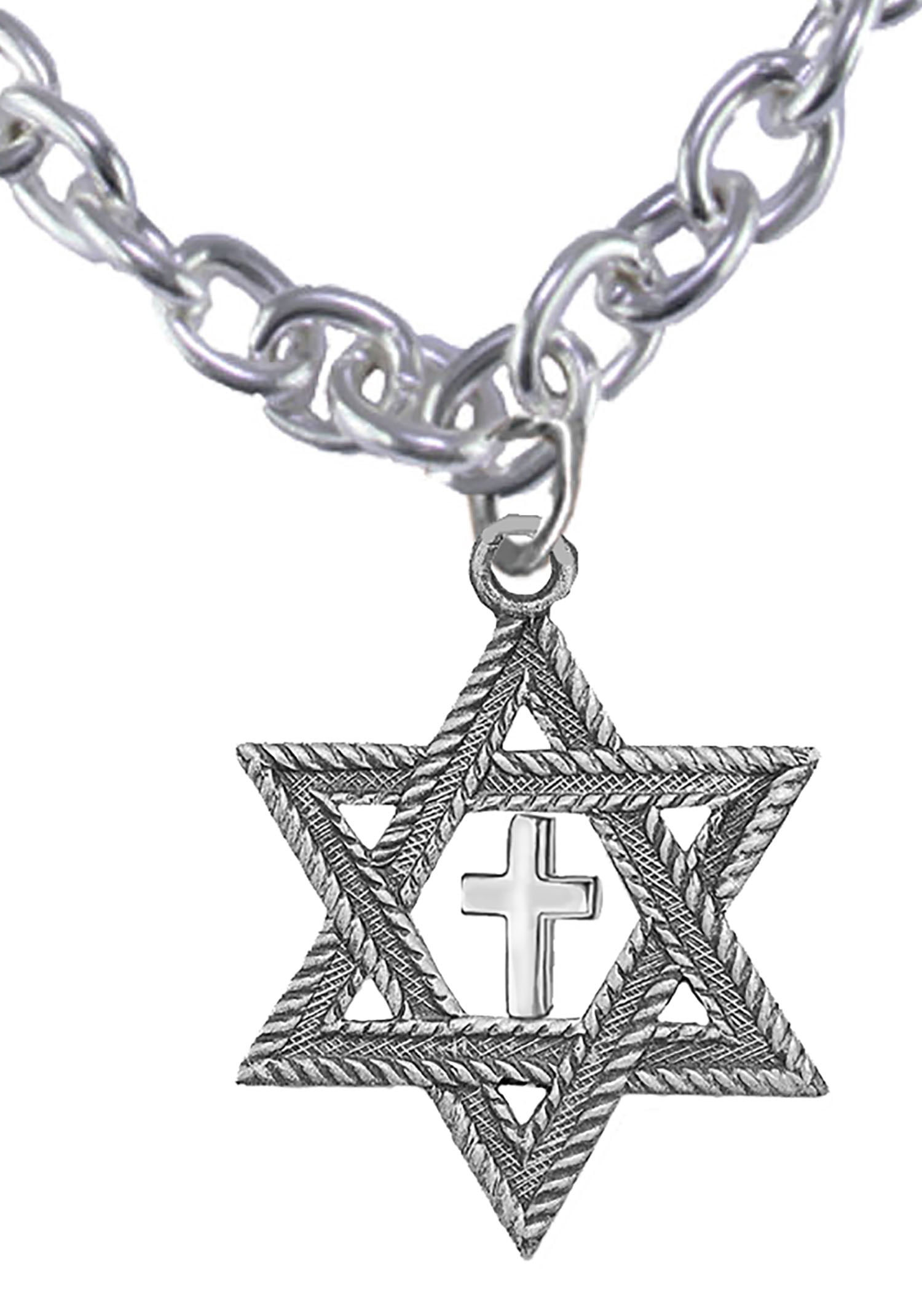 Messianic Christian Jewish Men's Antique Silvertone Star Of David, With ...