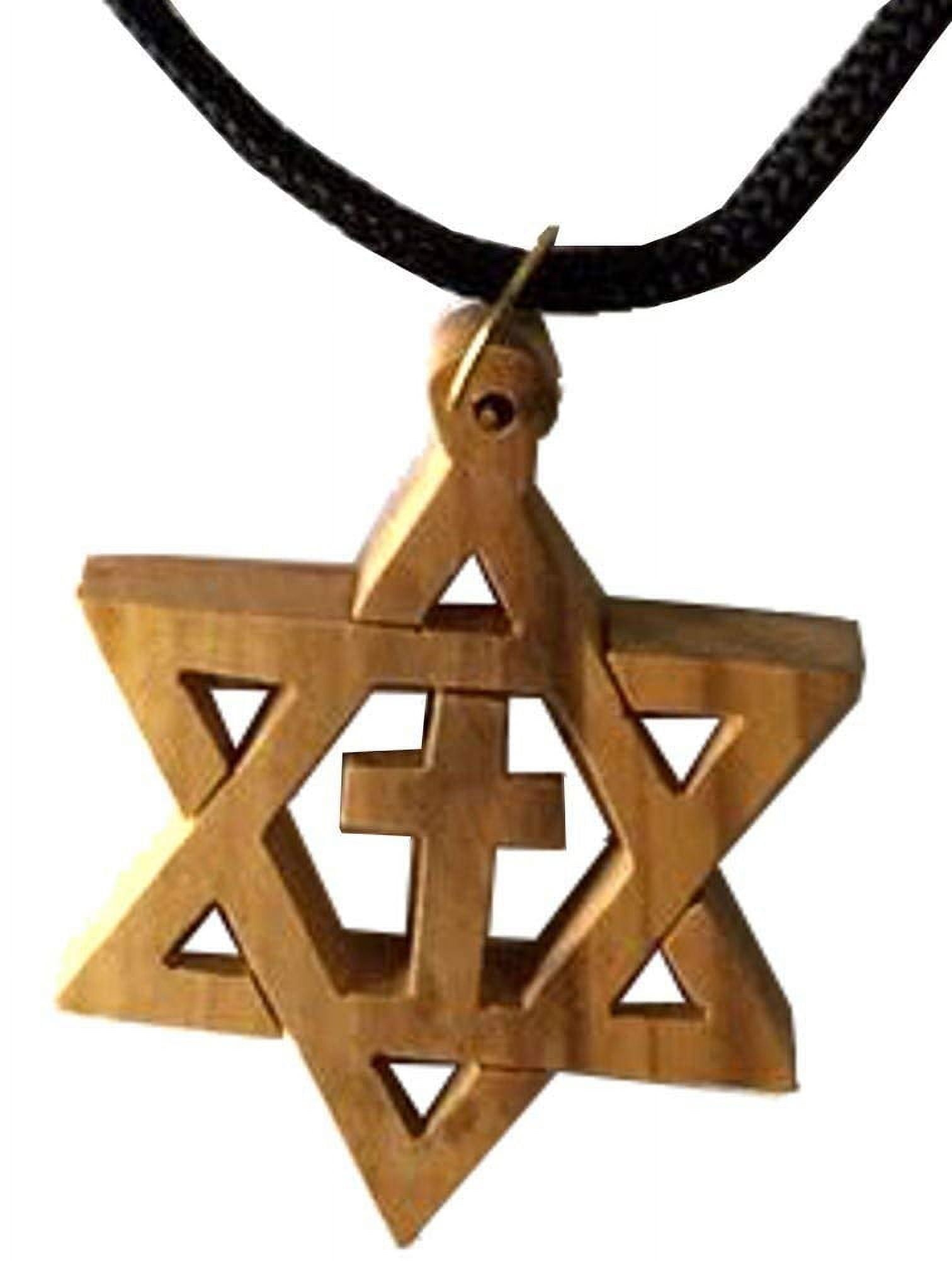 Messianic Olive wood Star of David with Cross - Large, carved by hand ...