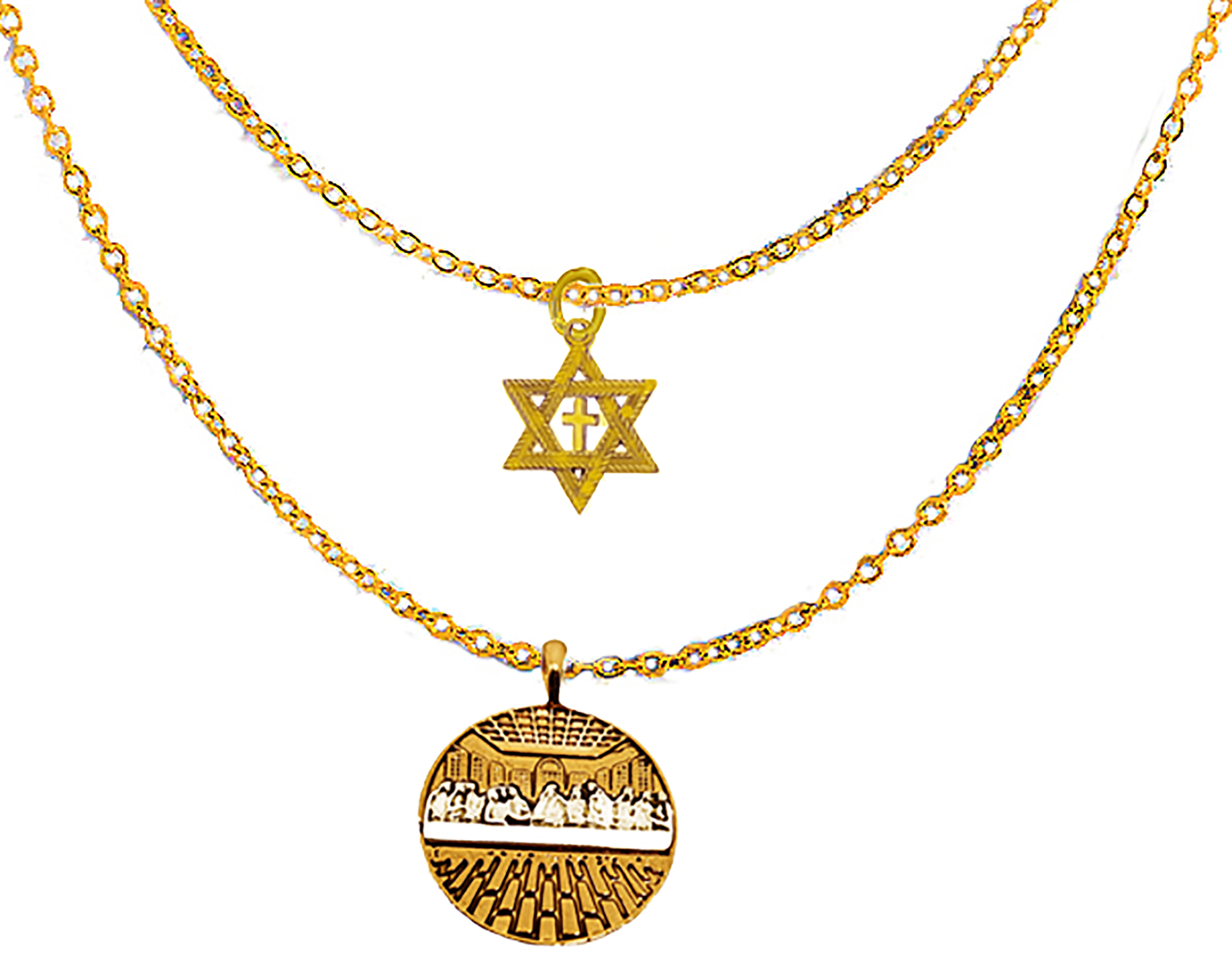 Messianic, Yeshua, 14KT Gold Star Of David With Cross And Silvertone ...