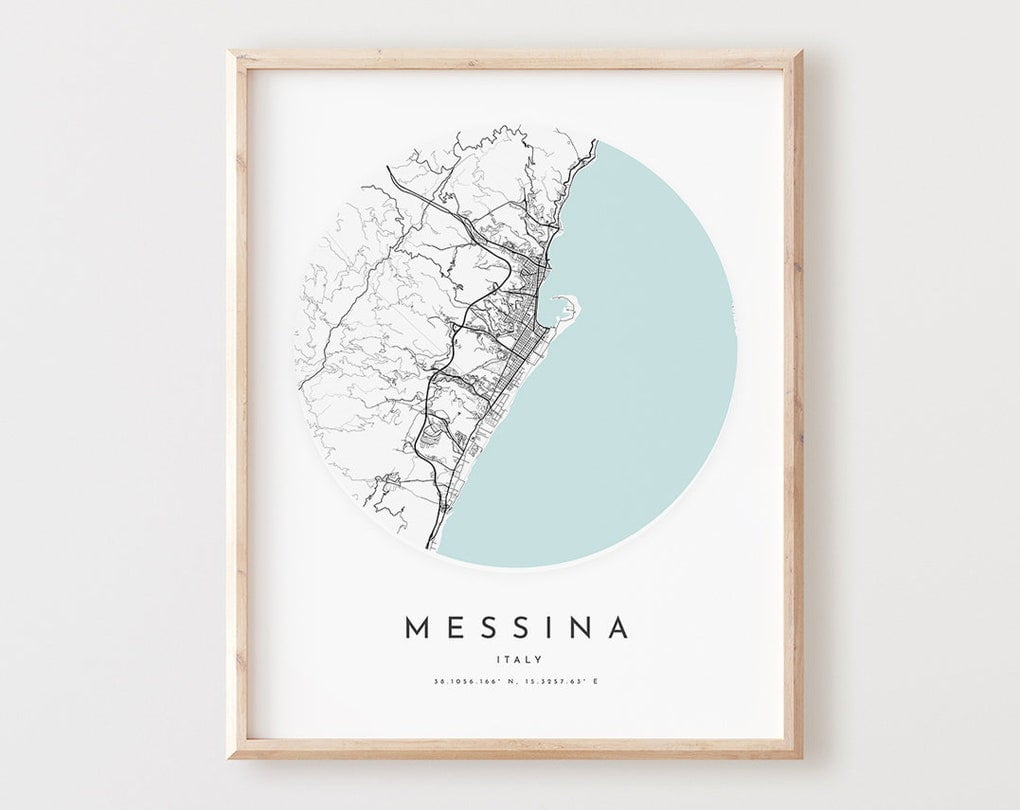 Messina Map Print, Messina Map Poster City Wall Art, Messina Road Map ...