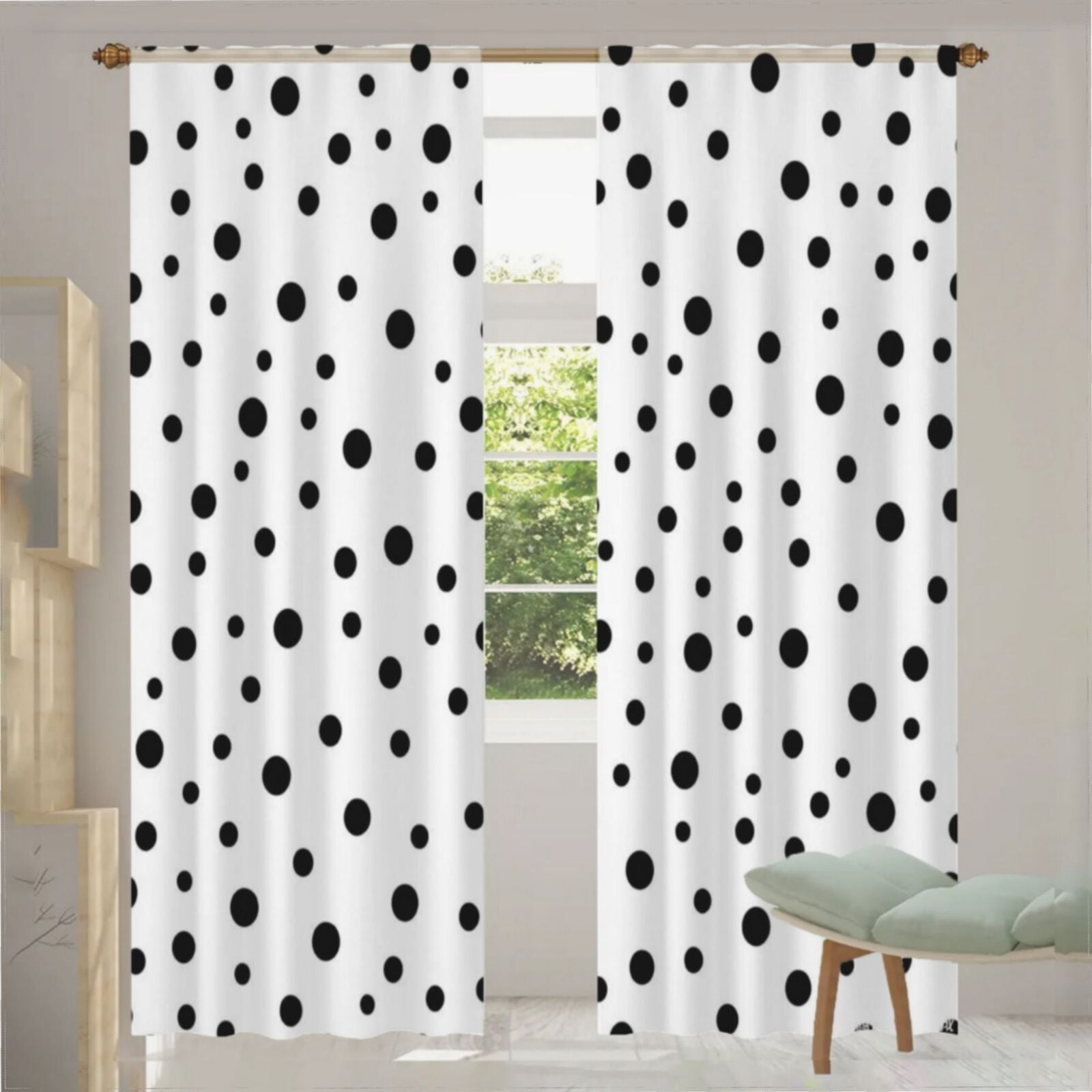 Messy Black Dots On White Background Tulle Curtain for Living Room ...