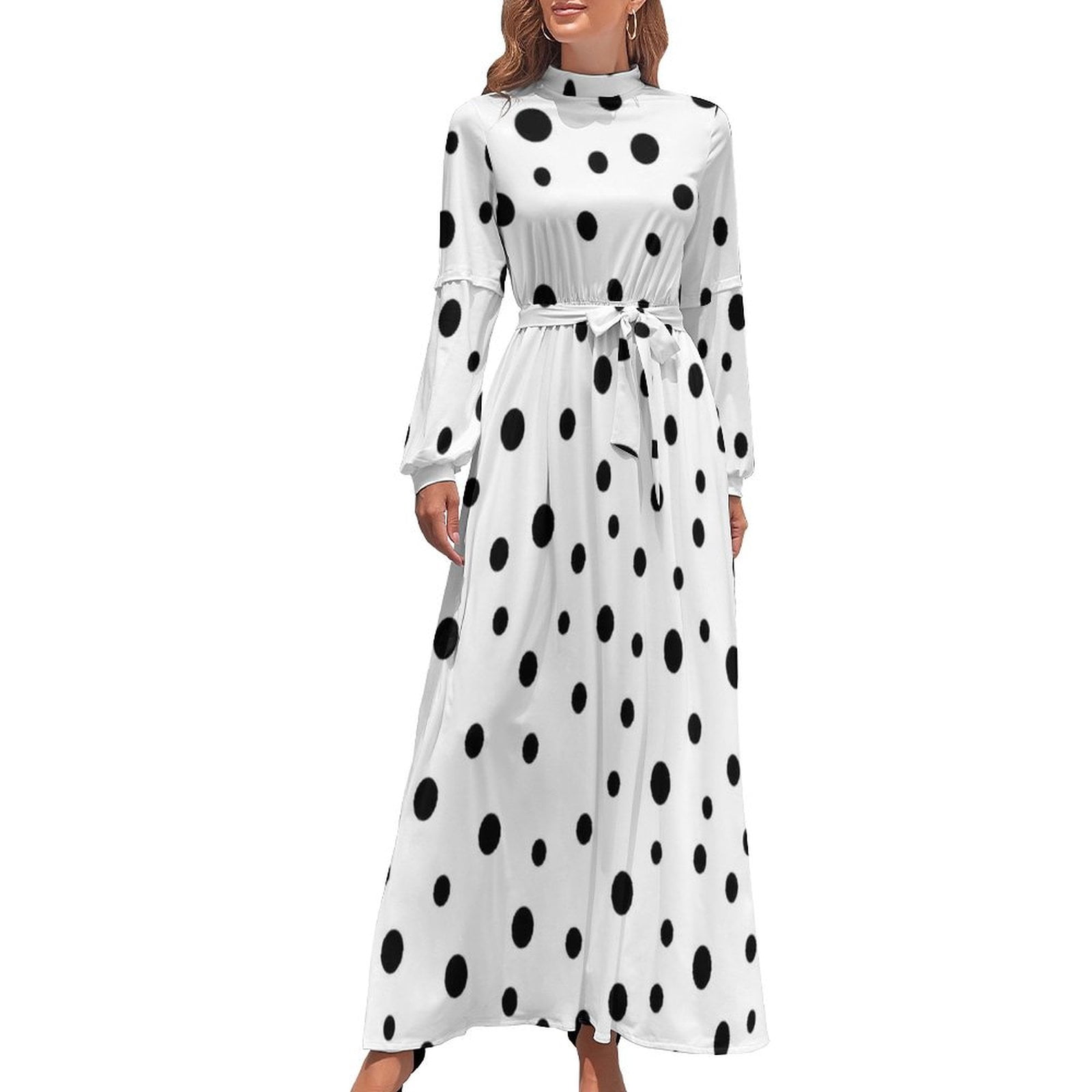 Messy Black Dots on White Background Long Dress Women's Summer Skirt ...