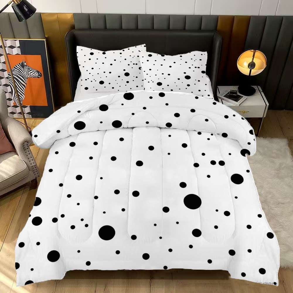 Messy Black Polka Dots Comforter Set Full Size Bedding Set For Travl ...