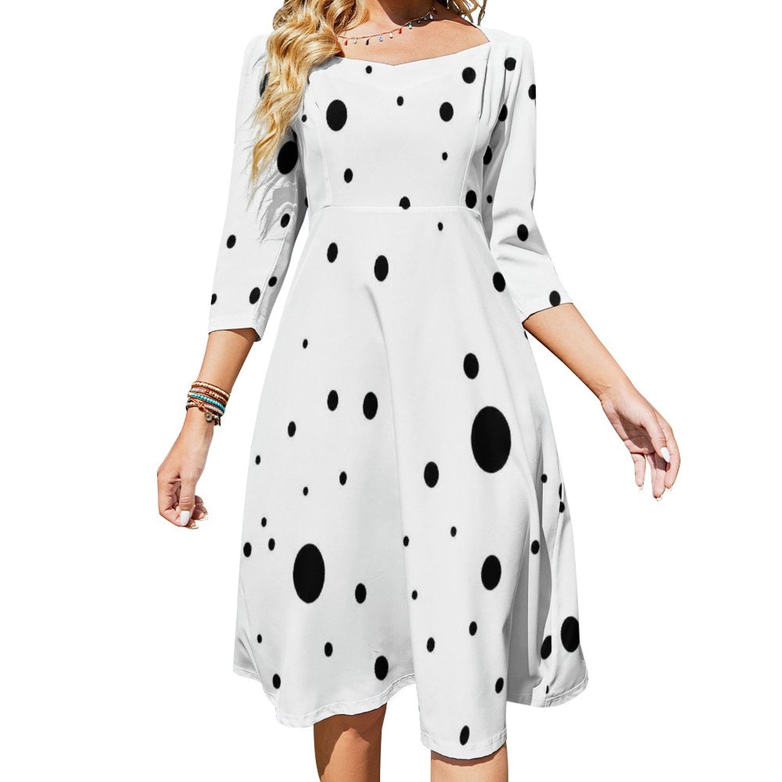 Messy Black Polka Dots Sweetheart Knot Flared Dress Fashion Design ...