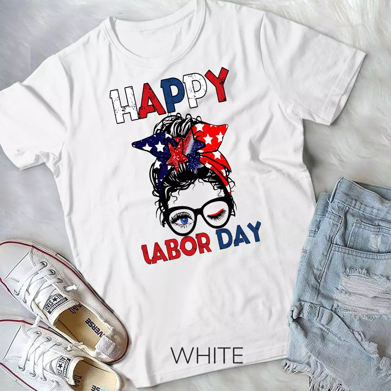 Messy Bun American Flag Labor Day USA Vintage T-Shirt Unisex T-shirt ...