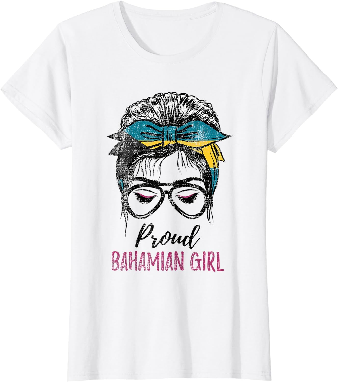 Messy Bun Bahamas Flag Proud Bahamian Girl Vintage T-Shirt - Walmart.com