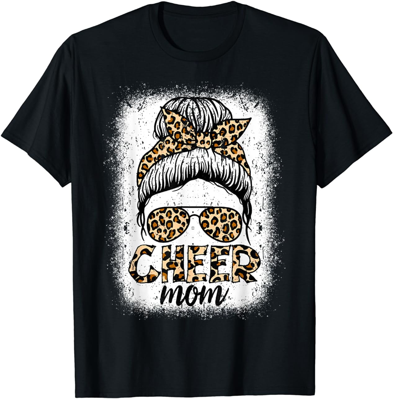 Messy Bun Cheer Mom Leopard Cheerleader Women Mothers Day T-Shirt ...