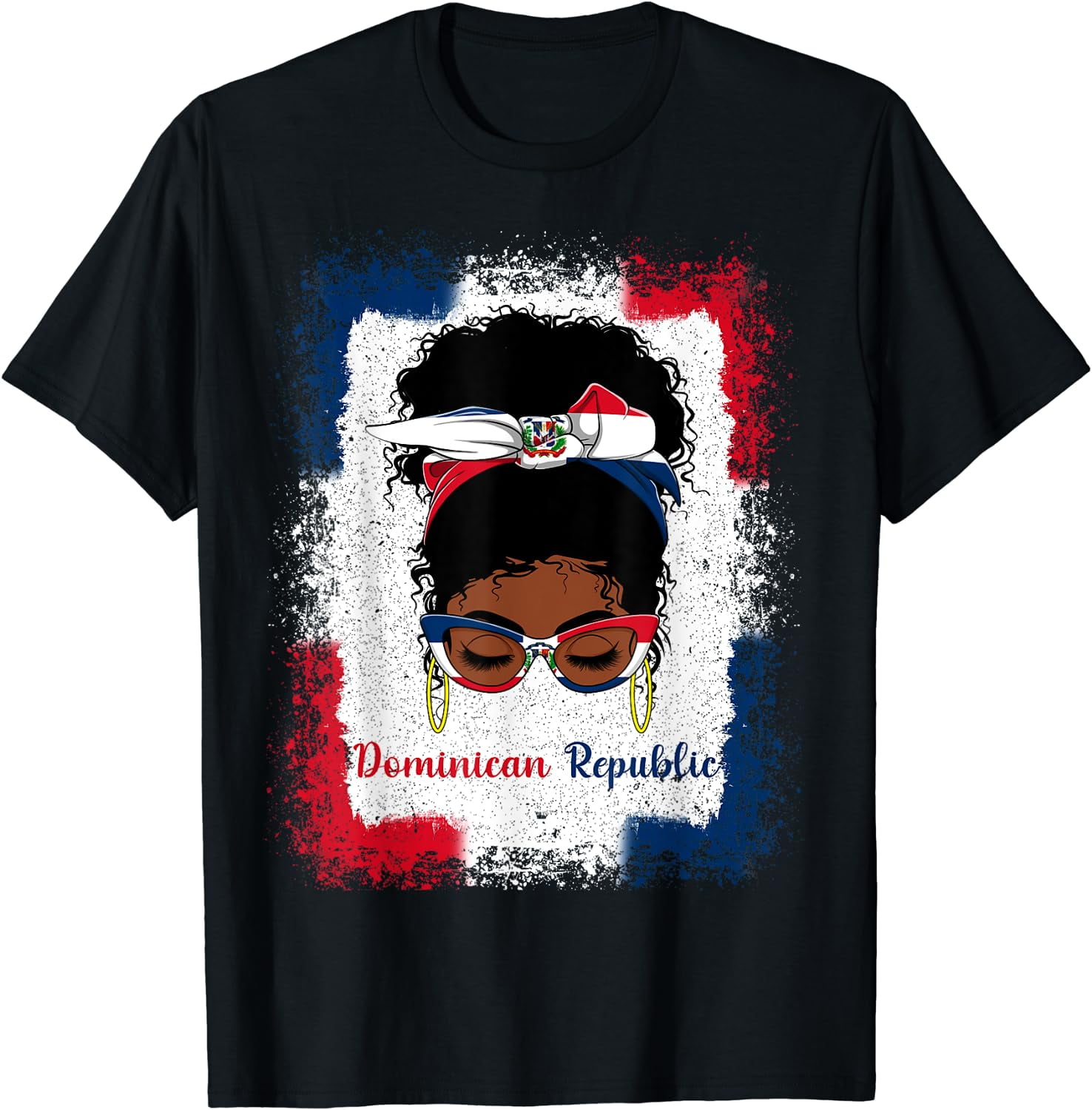 Messy Bun Dominican Republic Flag Womens Woman Girl T-Shirt Black ...