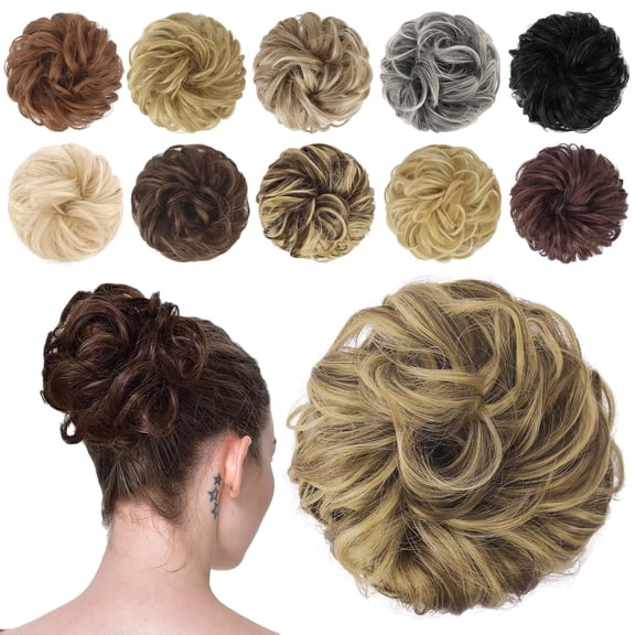MORICA Messy Bun Hair Piece Wavy Curly Large Pale Ash Blonde Hair Bun ...