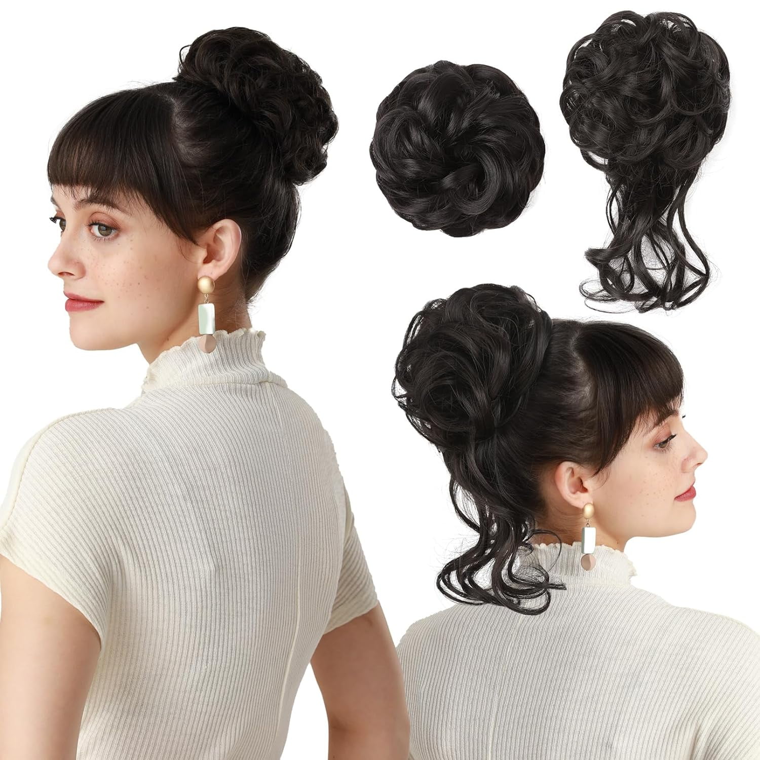 Messy Bun Hair Piece, 2 Styles Classic Tousled Updo Elastic Hair Bun ...