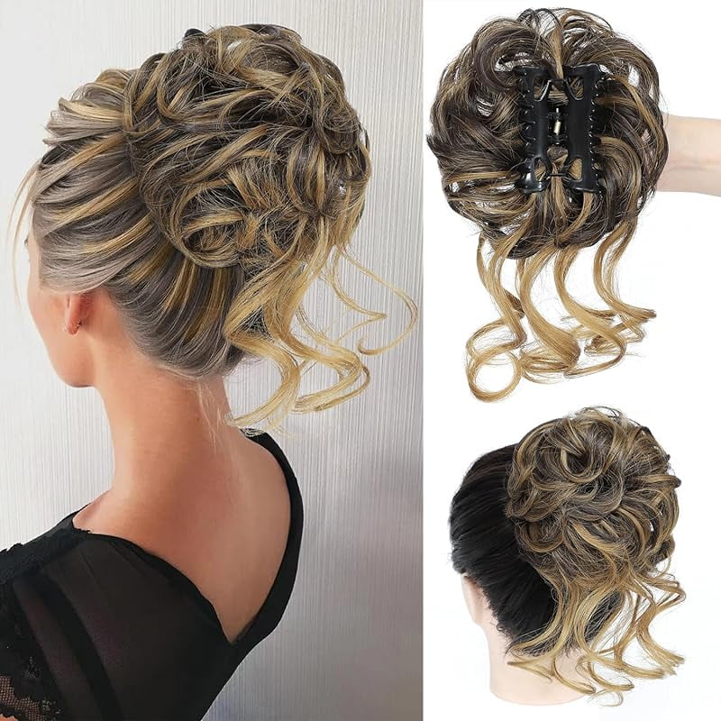 Messy Bun Hair Piece Claw Clip Curly Wavy Hair Buns Tousled Updo Hair ...