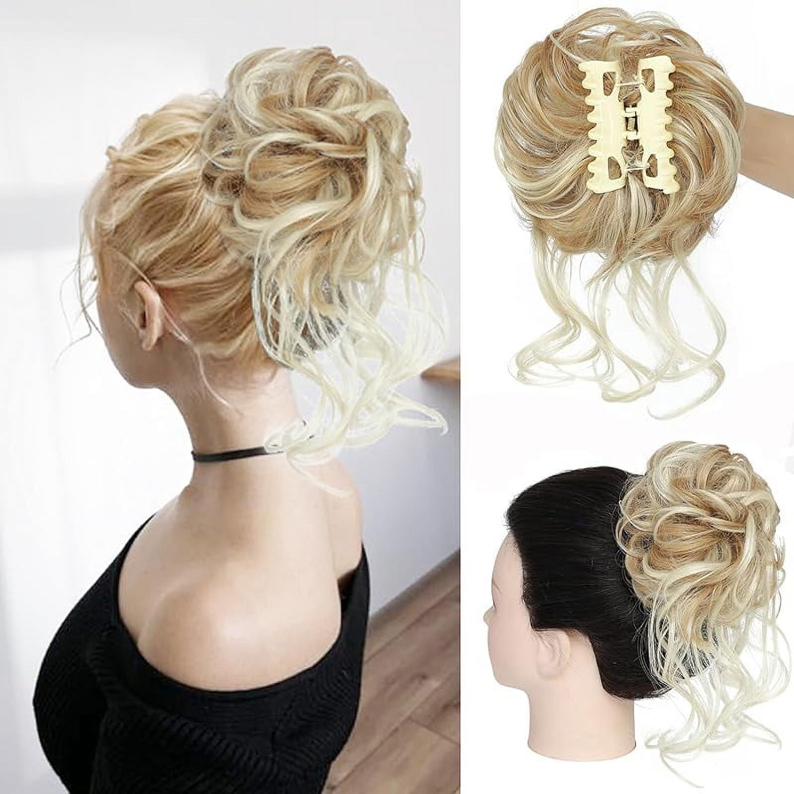Messy Bun Hair Piece Claw Clip Curly Wavy Hair Buns Tousled Updo Hair ...