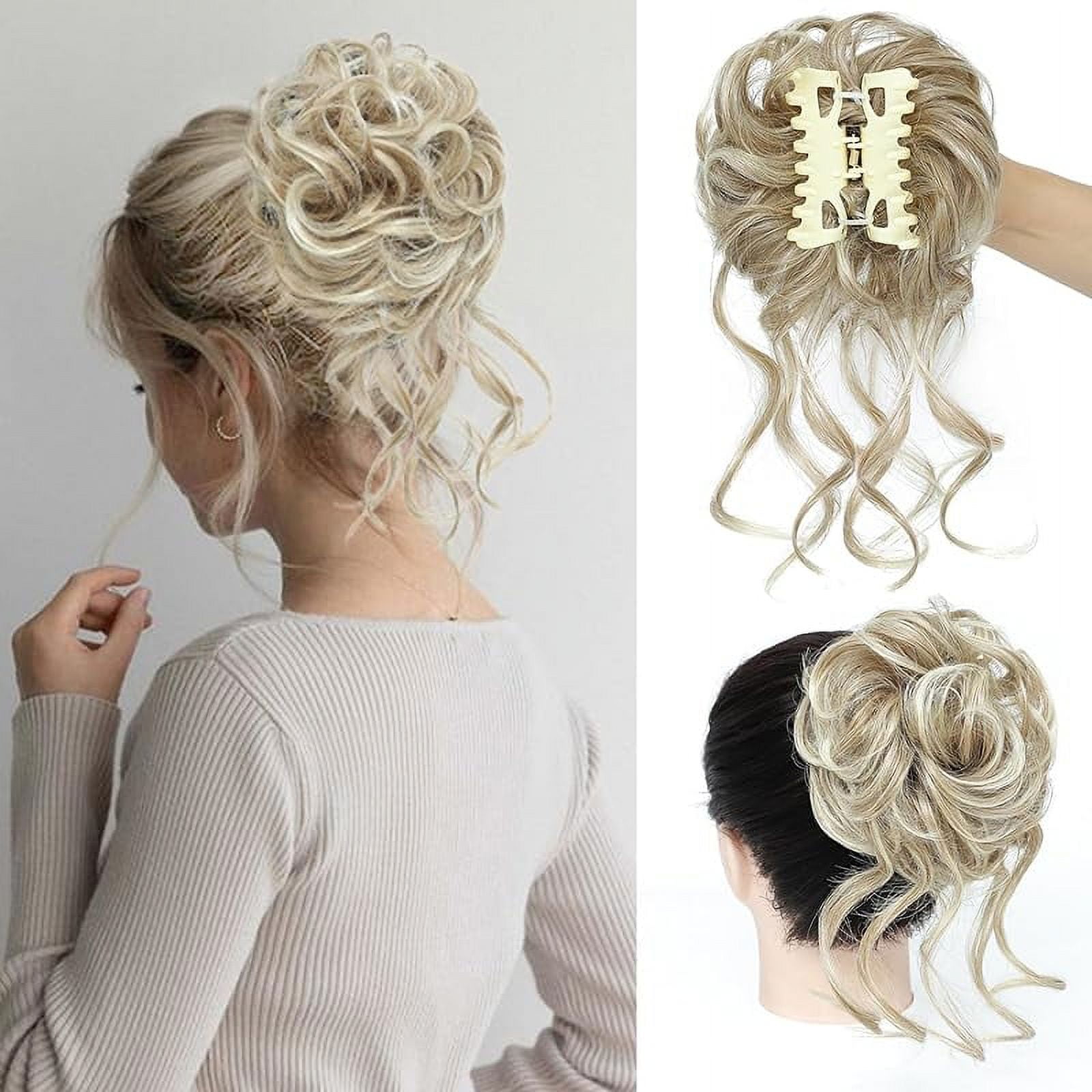Messy Bun Hair Piece Claw Clip Curly Wavy Hair Buns Tousled Updo Hair ...