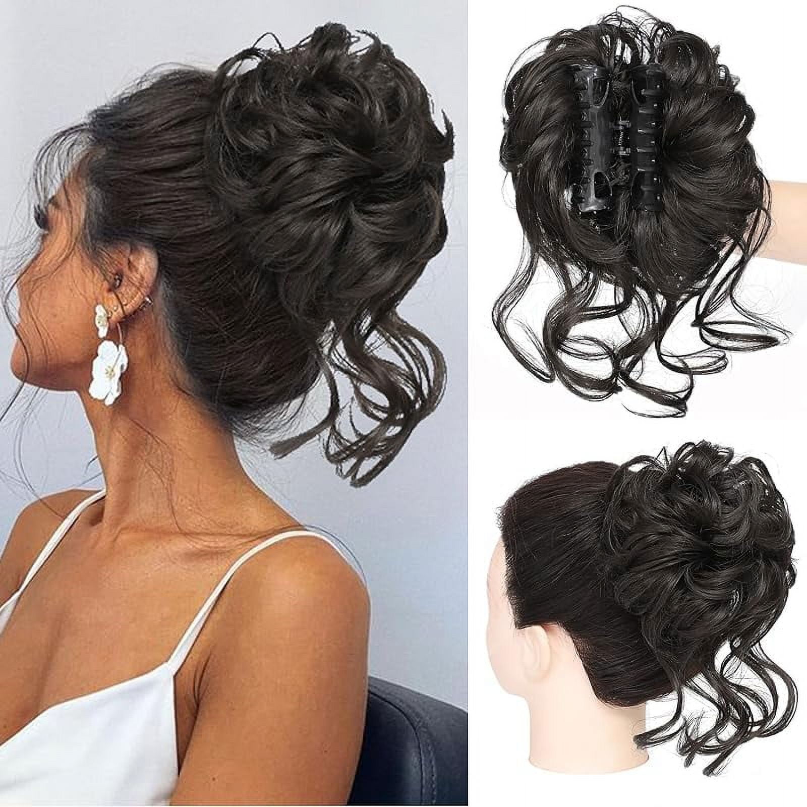 Messy Bun Hair Piece Claw Clip Curly Wavy Hair Buns Tousled Updo Hair ...