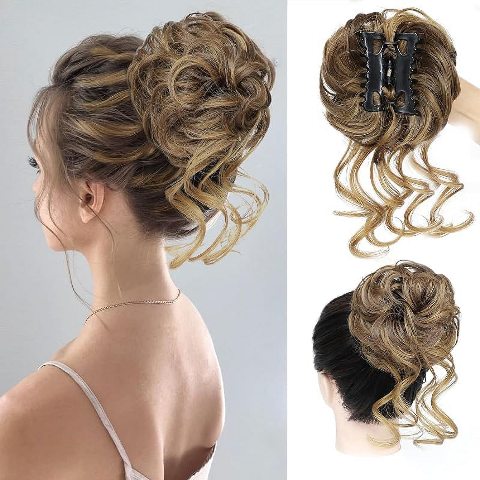 Messy Bun Hair Piece Claw Clip Curly Wavy Hair Buns Tousled Updo Hair ...