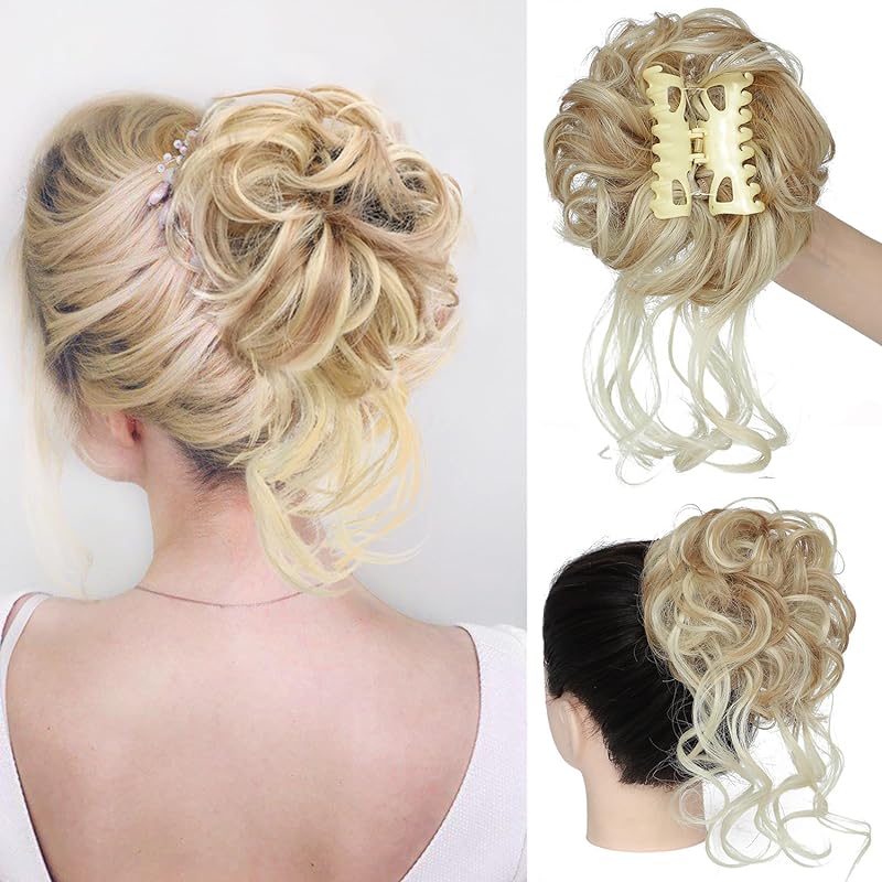 Messy Bun Hair Piece Claw Clip Curly Wavy Hair Buns Tousled Updo Hair ...