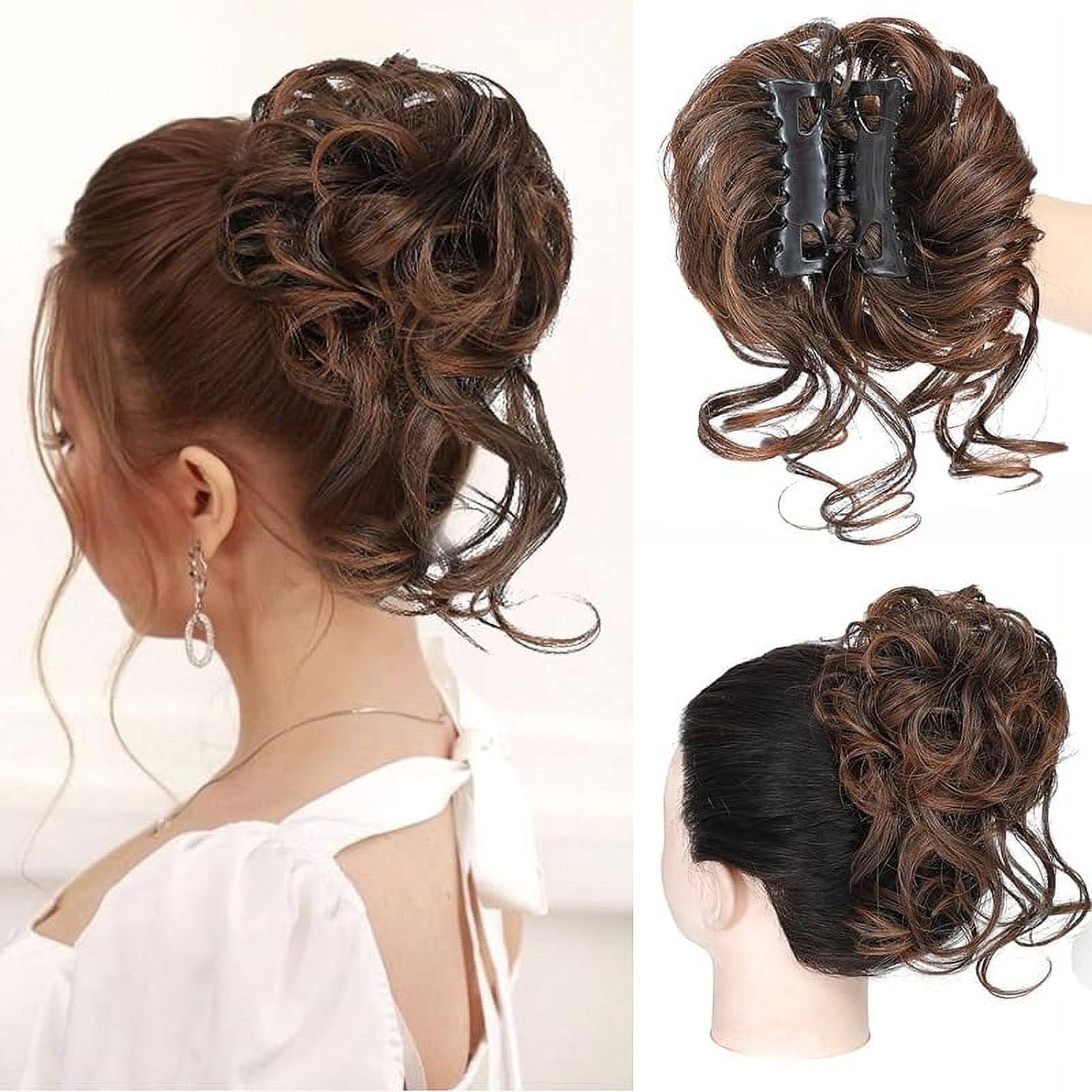 Messy Bun Hair Piece Claw Clip Curly Wavy Hair Buns Tousled Updo Hair ...