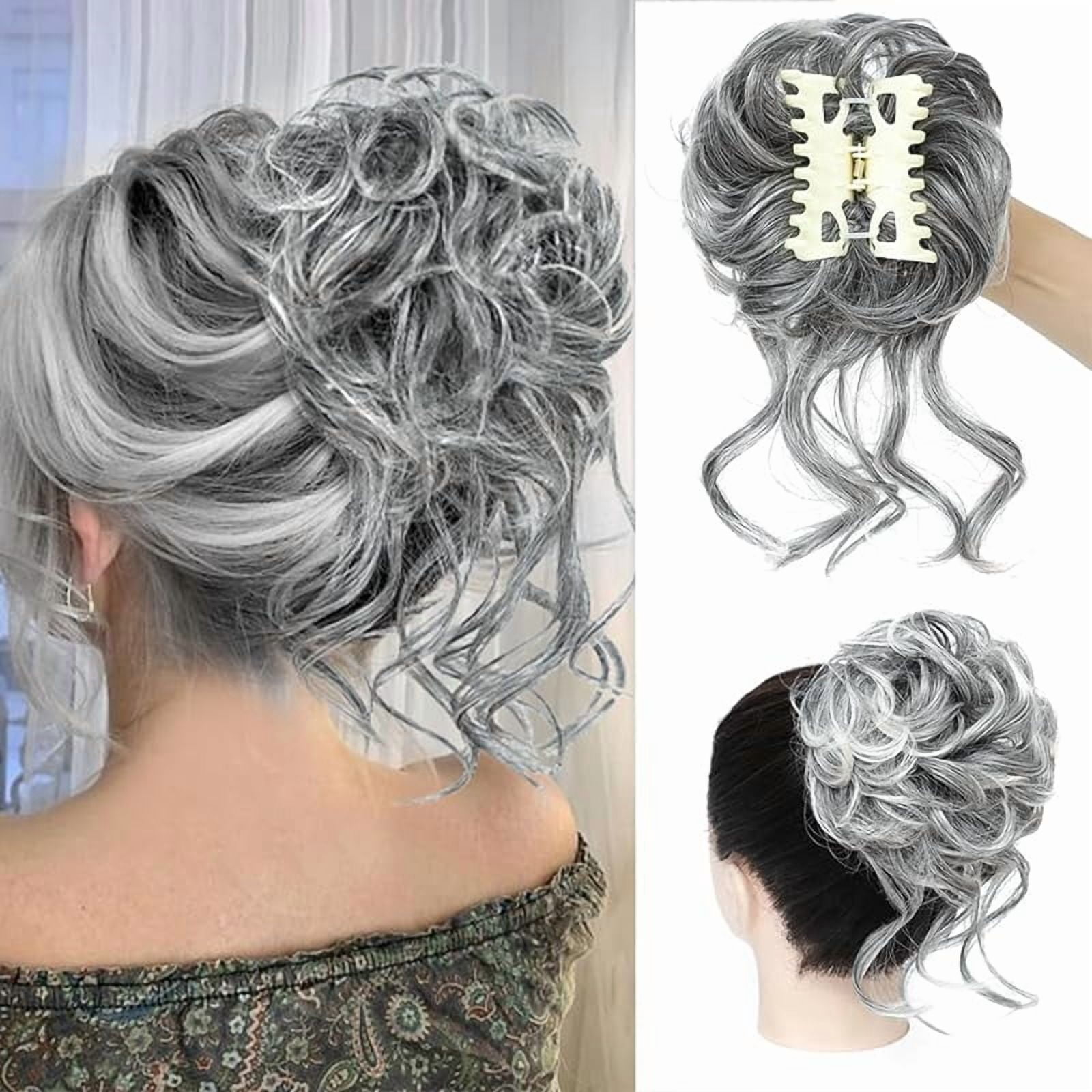Messy Bun Hair Piece Claw Clip Curly Wavy Hair Buns Tousled Updo Hair ...
