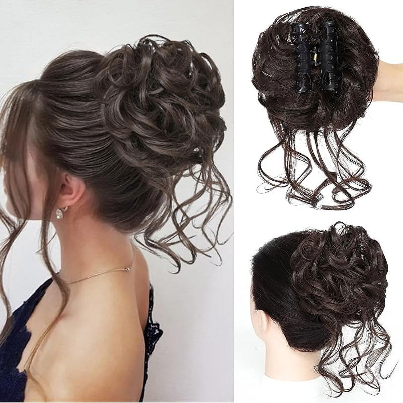 Messy Bun Hair Piece Claw Clip Curly Wavy Hair Buns Tousled Updo Hair ...