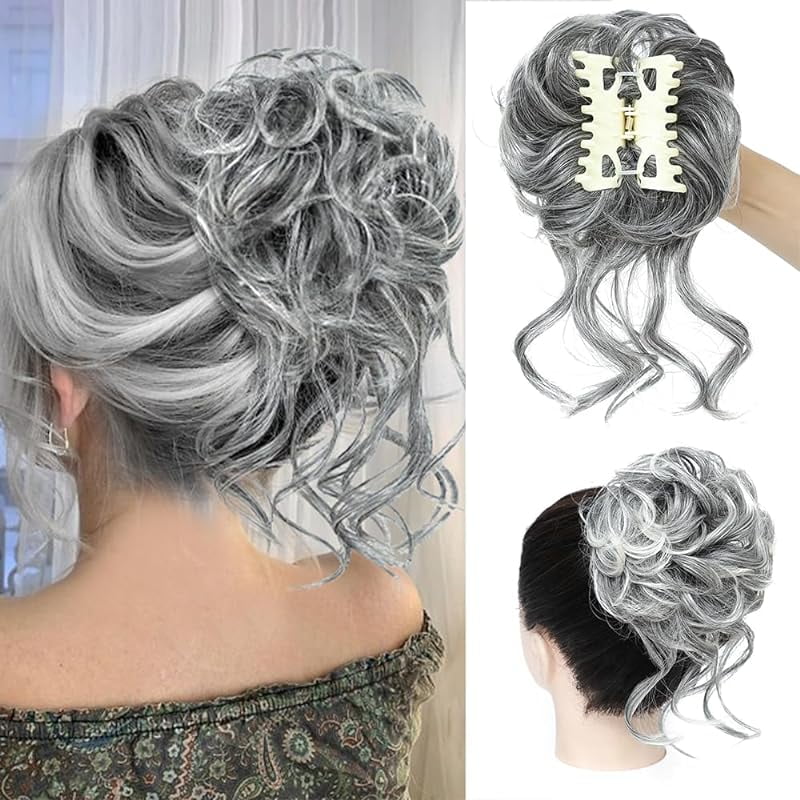 Messy Bun Hair Piece Claw Clip Curly Wavy Hair Buns Tousled Updo Hair ...