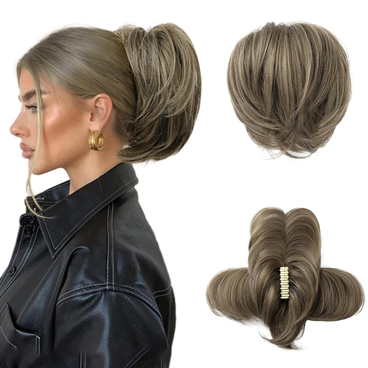 Messy Bun Hair Piece, Claw Clip in Straight Hair Bun 9 Inch Short ...