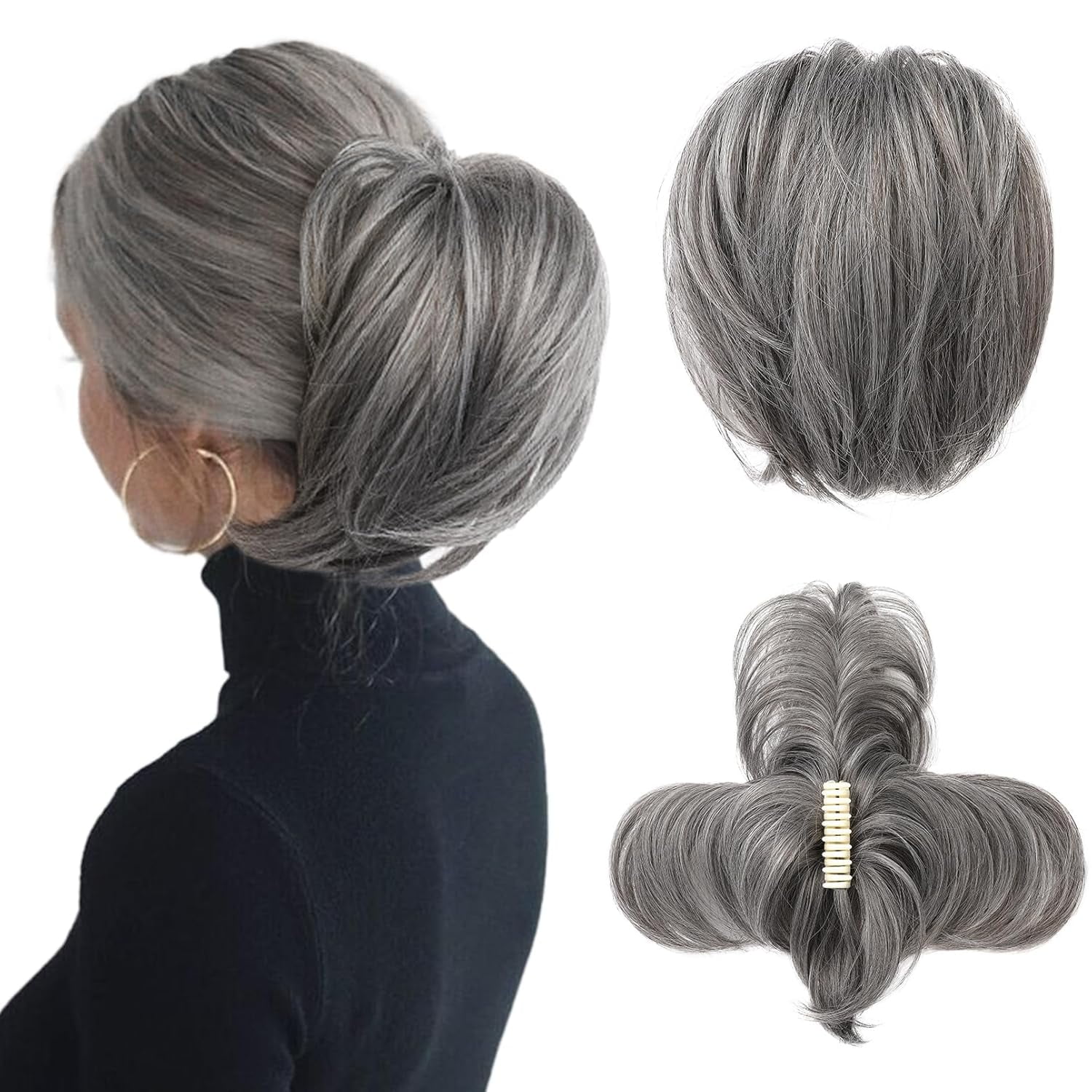 Messy Bun Hair Piece, Claw Clip in Straight Hair Bun 9 Inch Short ...