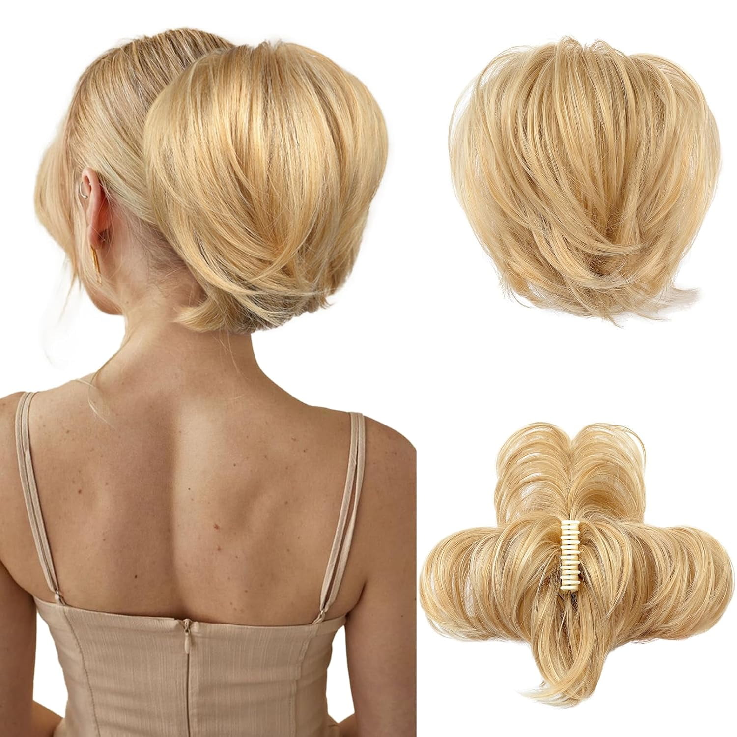 Ponytail Extension, Claw Clip in Straight Messy Hair Bun 9 Inch Short ...