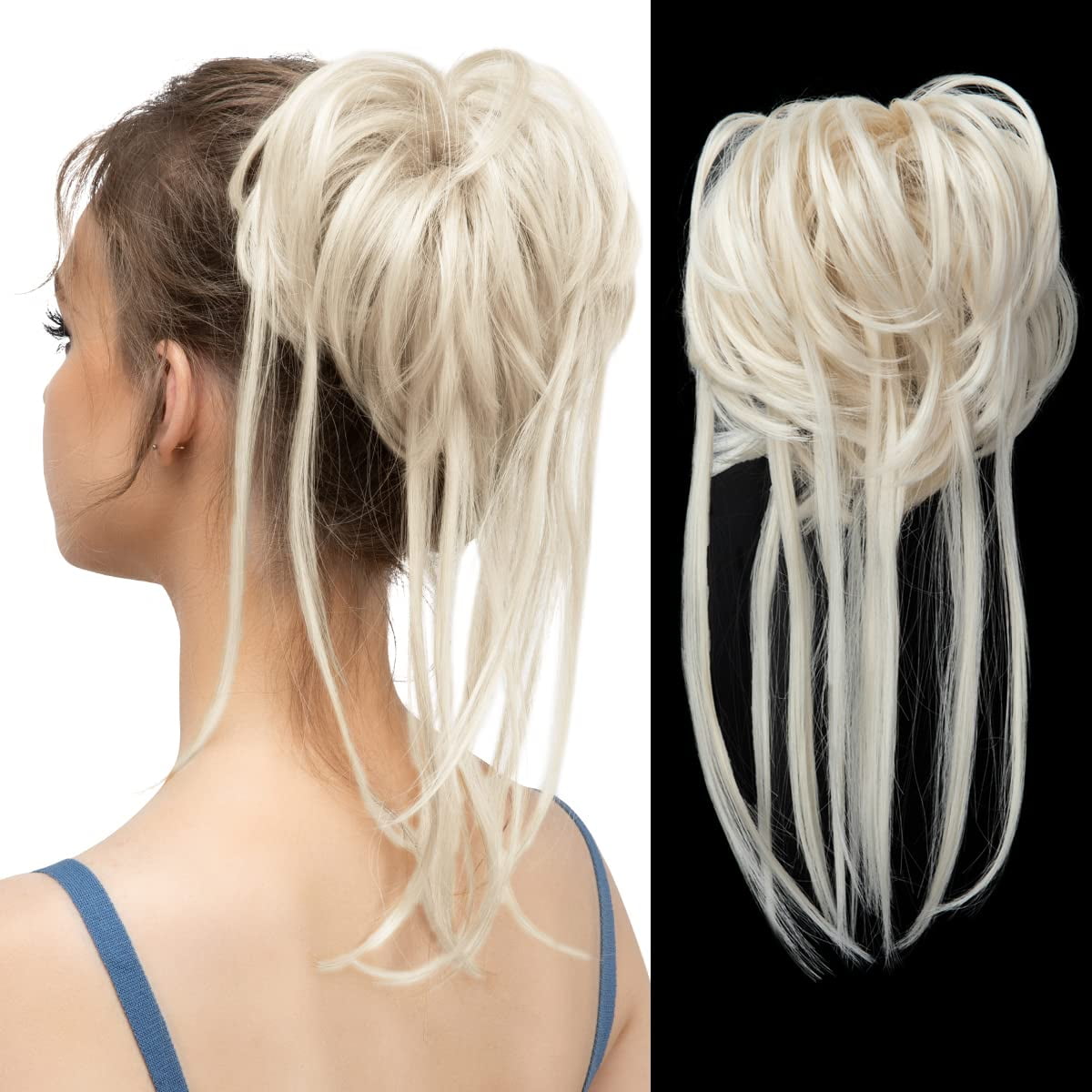 Messy Bun Hair Piece Curly Hair Bun Extensions with Straight Tails ...