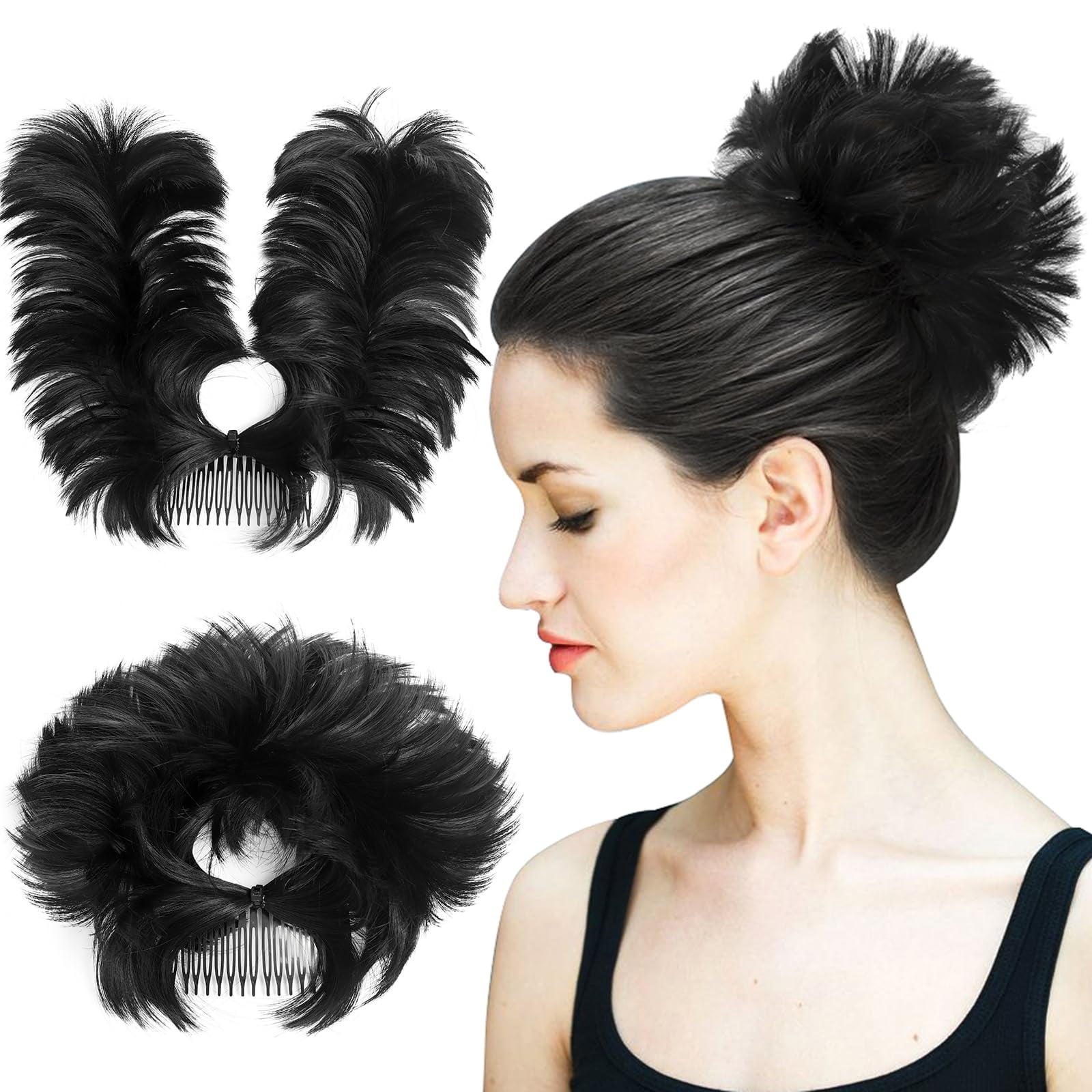 Messy Bun Hair Piece Tousled Updo Side Comb, Scrunchie, Hair Clip (3 ...