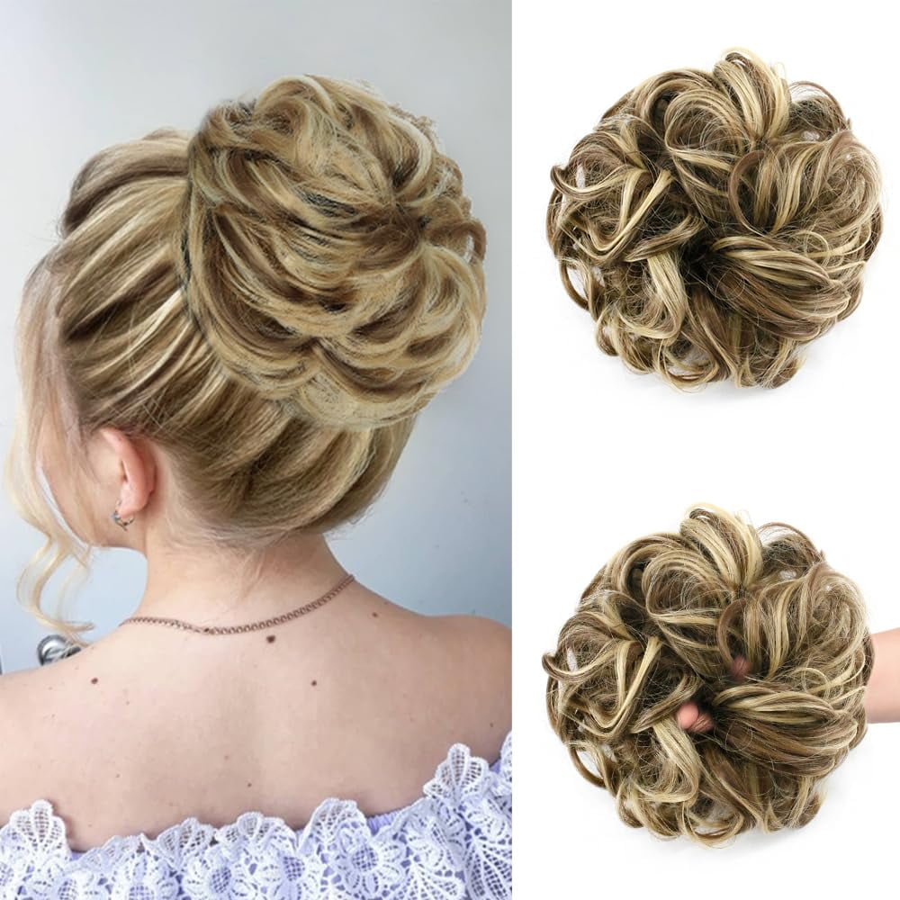 Messy Bun Hair Piece Wavy Curly Fake Hair Buns Synthetic Scrunchie ...