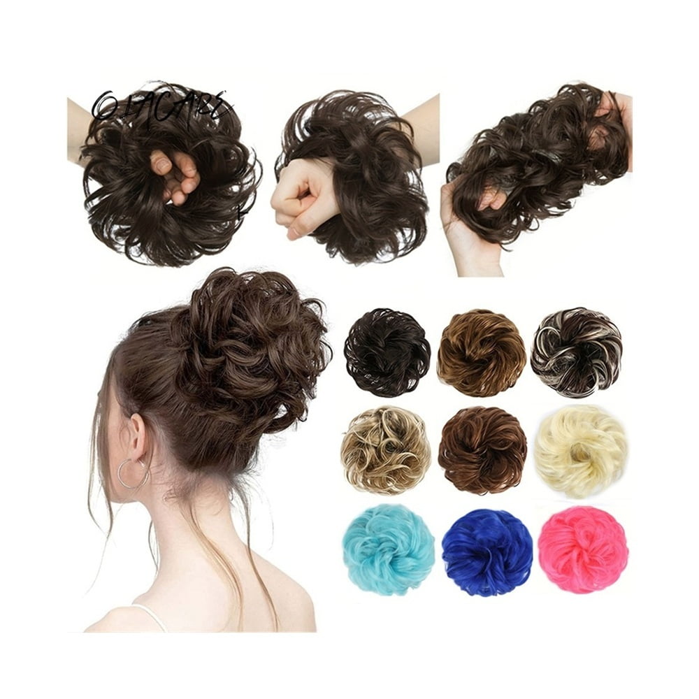 Messy Bun Hair Piece Wavy Curly Scrunchies with Elastic Band Fluffy ...
