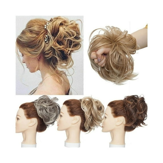 Messy Bun Hair Piece Wavy Curly Tousled Updo Hair Scrunchies Synthetic ...