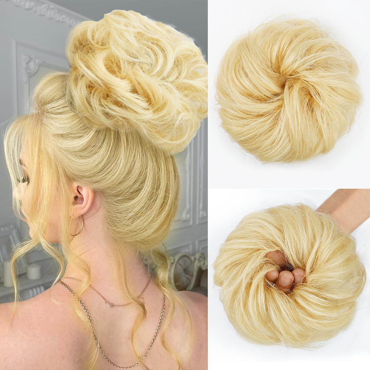 Messy Bun Hair Piece100% Human Hair Layered Wavy Curly Buns Hairpiece ...