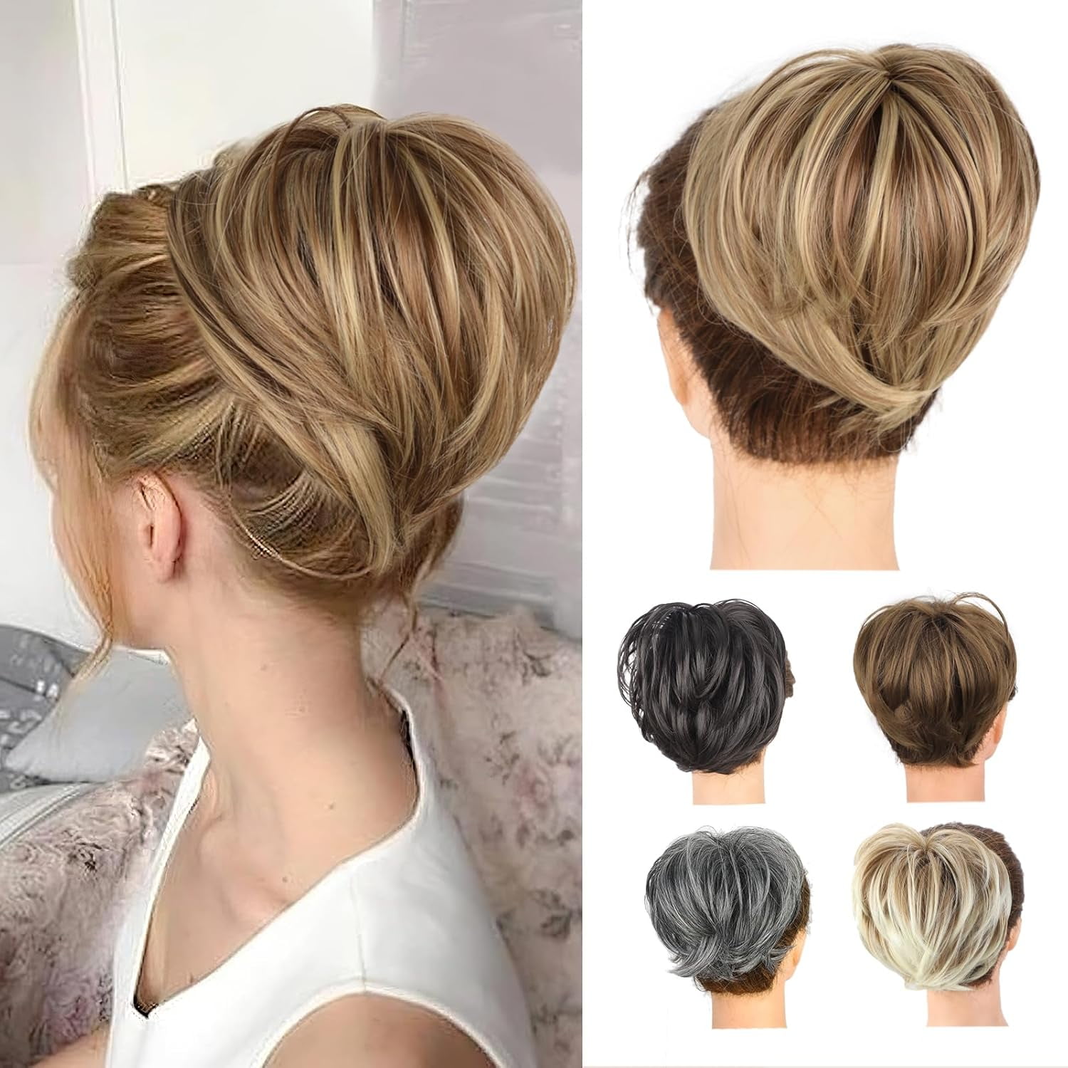 Messy Bun Hairpiece for Women Tousled Updo Side Comb Clip in Hair Bun ...