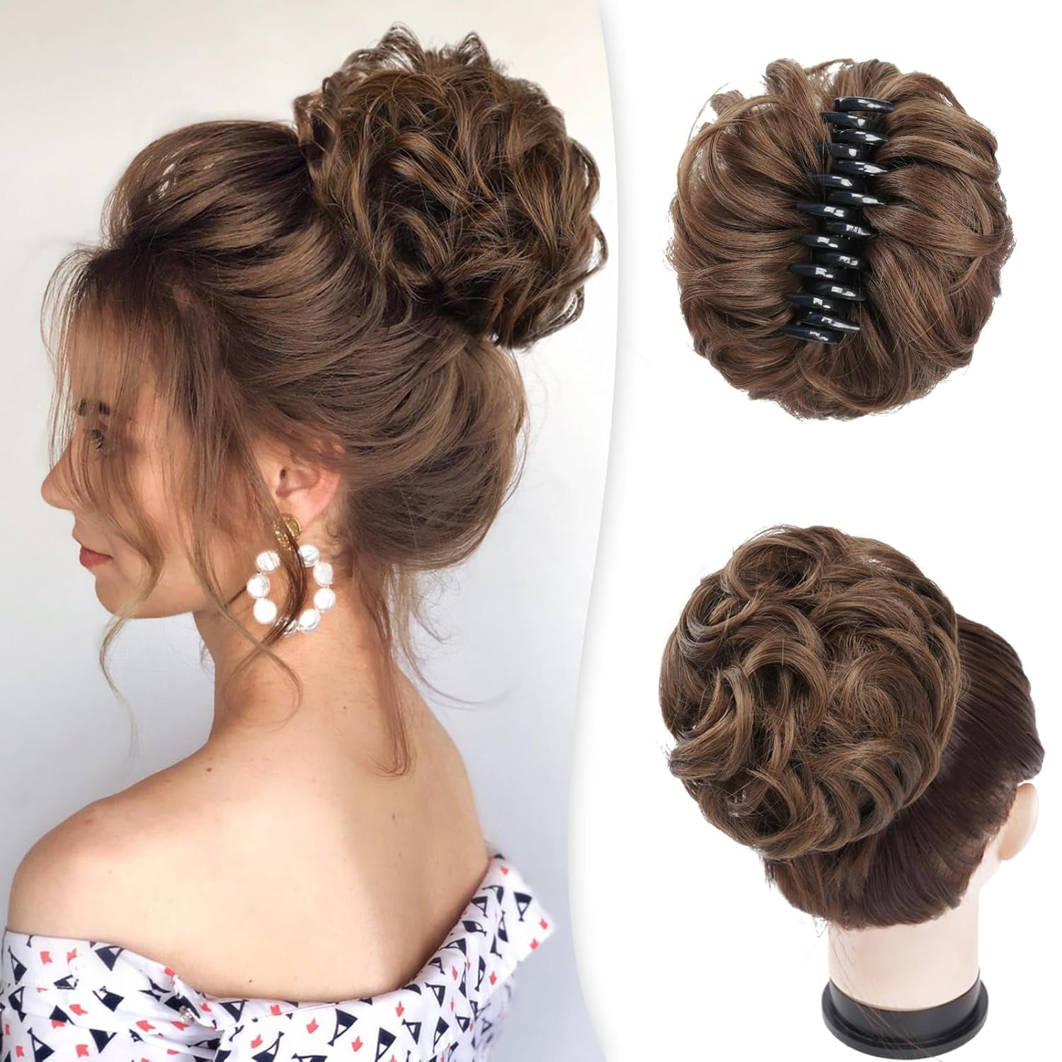 Messy Bun Hairpieces for Women Short Ponytail Hair Extensions Wavy ...