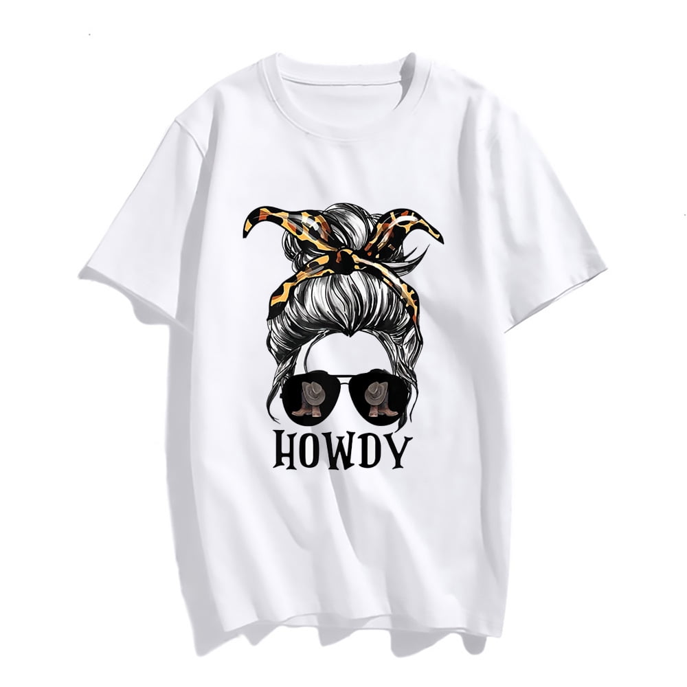 Messy Bun Hat Howdy Rodeo Western Country Southern Cowgirl T-Shirt ...