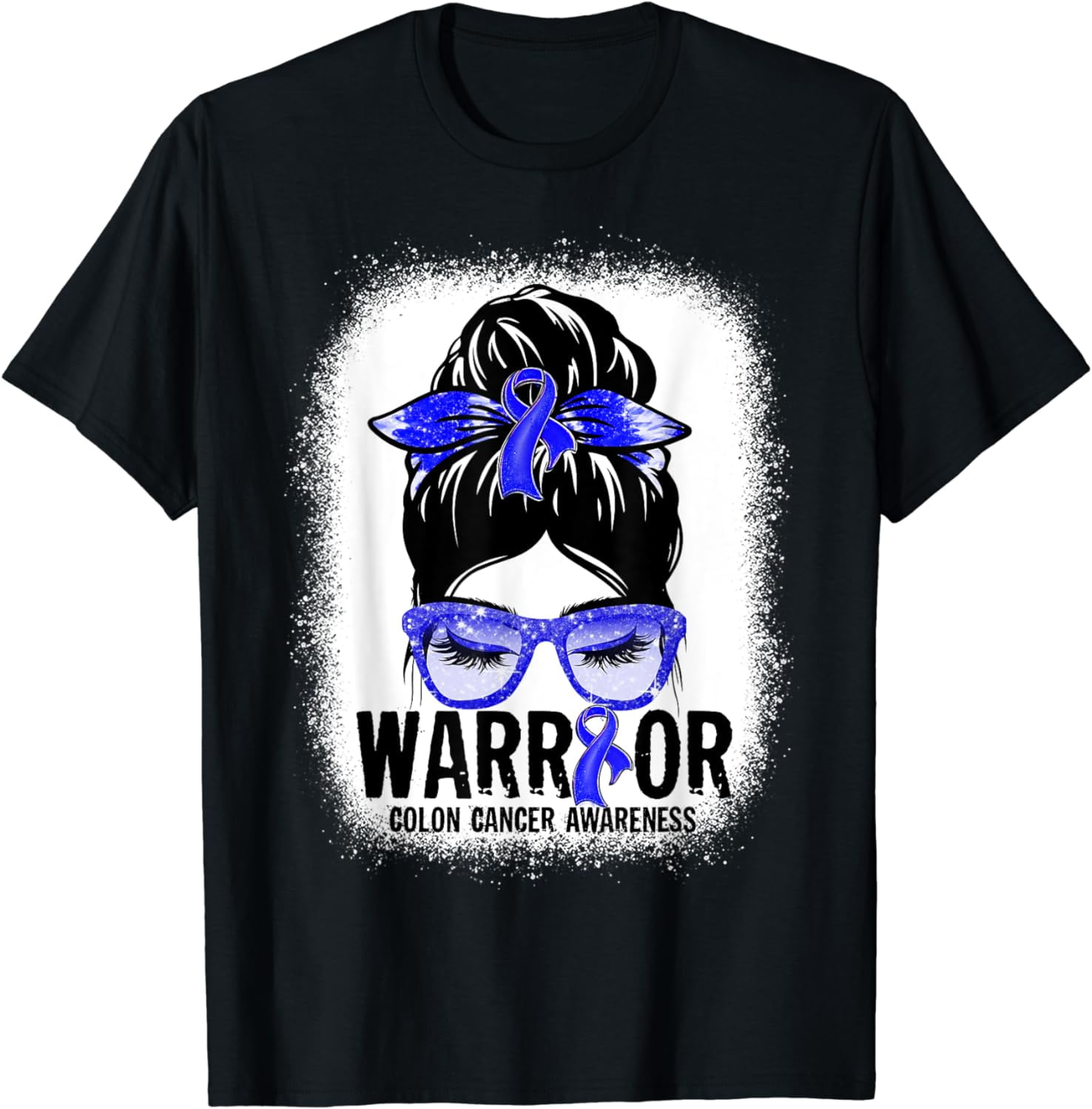 Messy Bun Leopard Blue Ribbon Colon Cancer Warrior Gifts T-Shirt ...