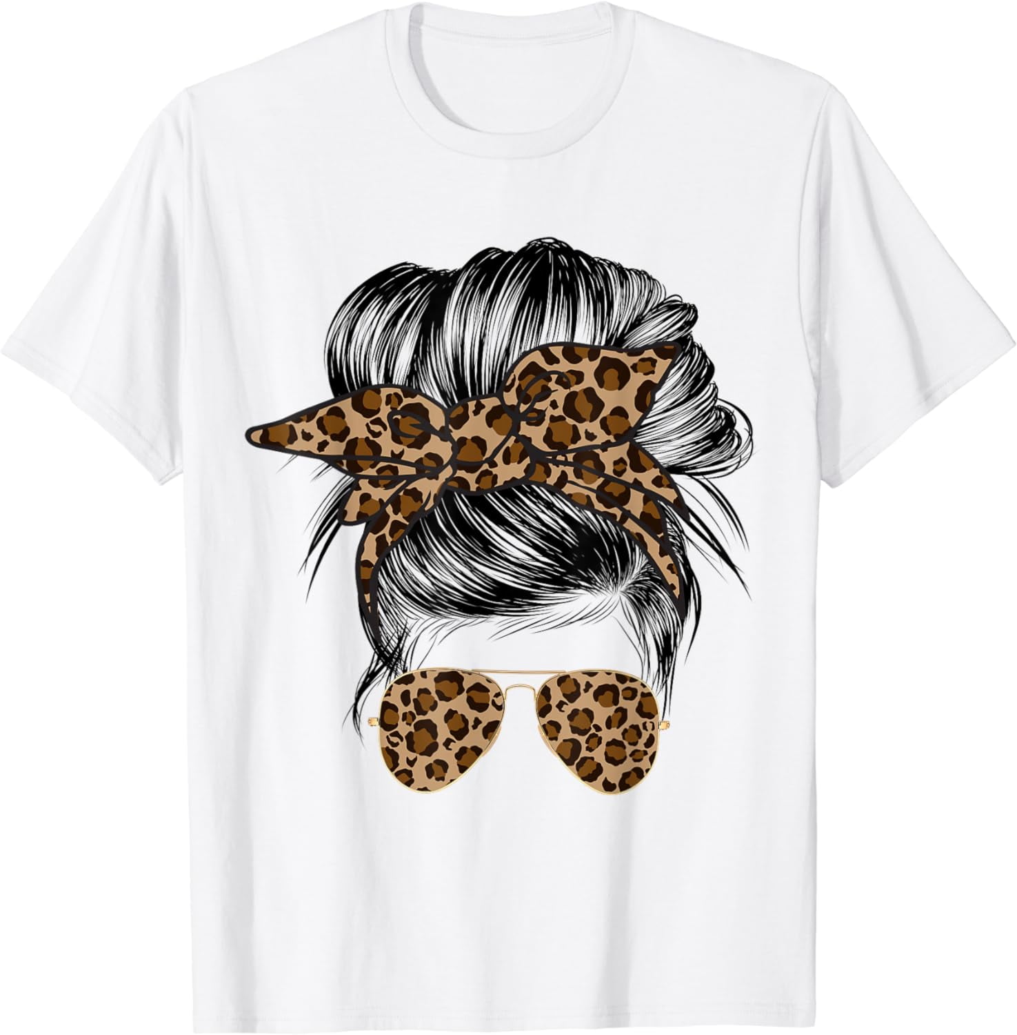 Messy Bun Mom Leopard Messy Hair Bun Moms Life Cool Cheetah T-Shirt ...