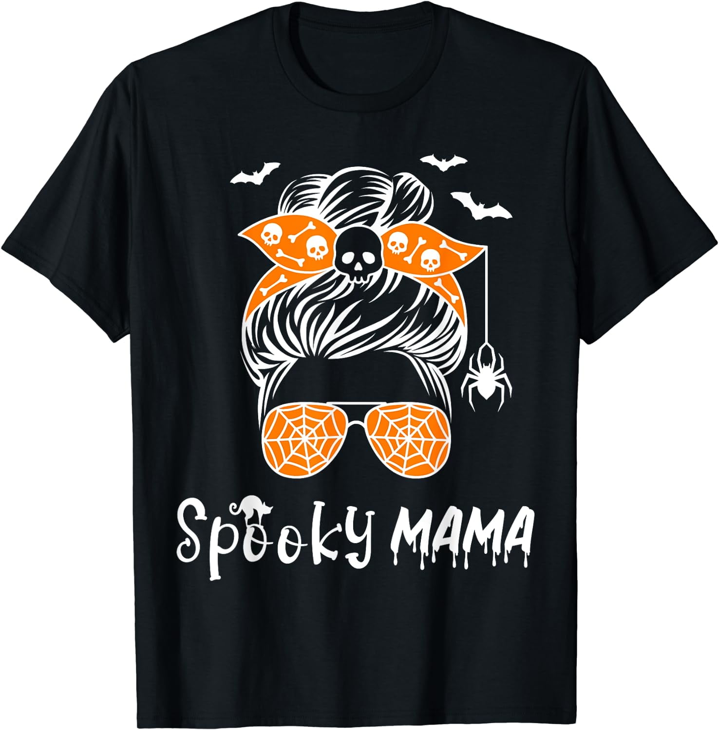 Messy Bun Spooky Mama Mom Funny Halloween Costume Skull T-Shirt ...