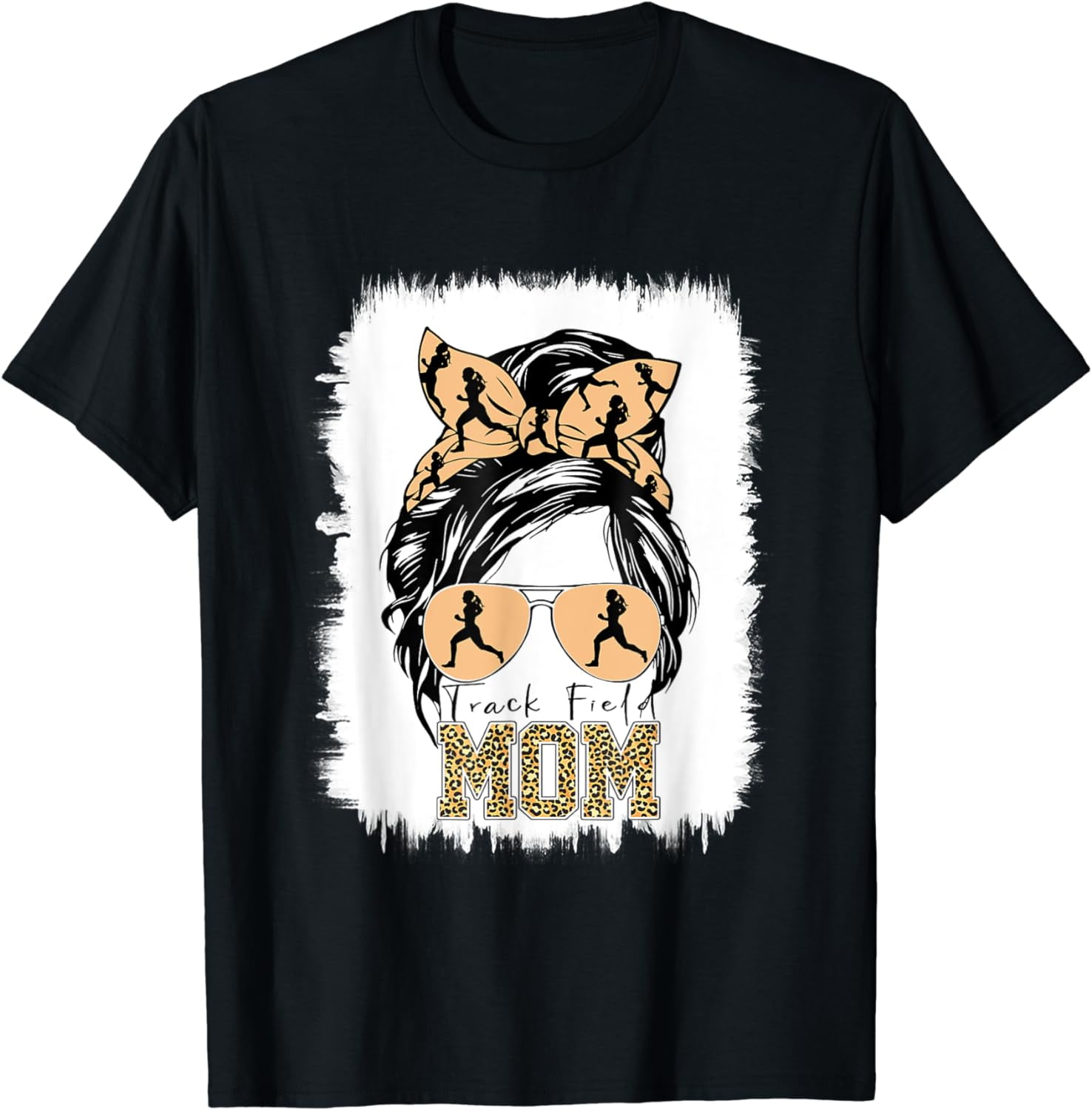 Messy Bun Track Field Mom Running Jogging Runner Bleached T-Shirt ...