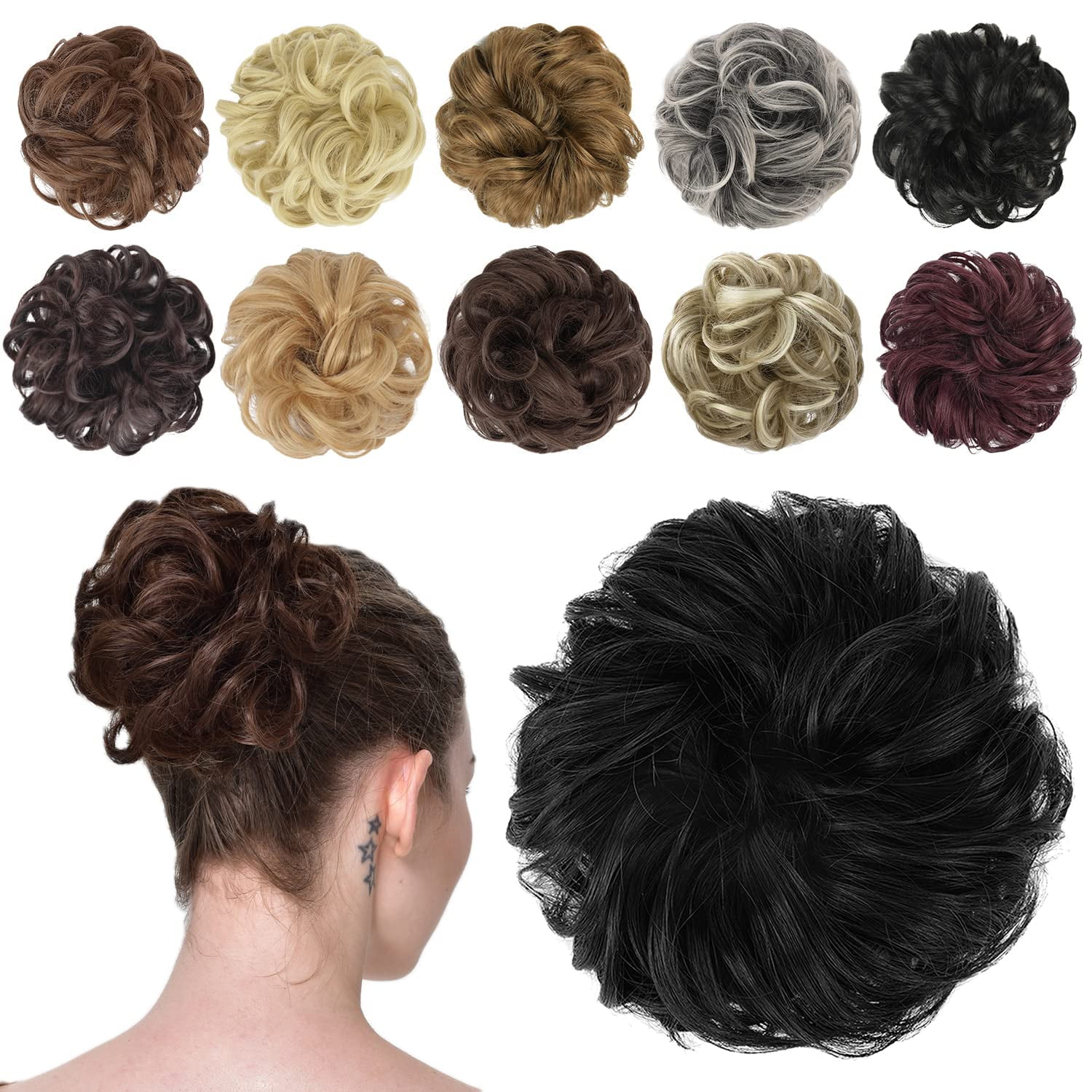 Messy Hair Bun Hair Pieces Elastic Wavy Curly Hair Bun Scrunchies ...