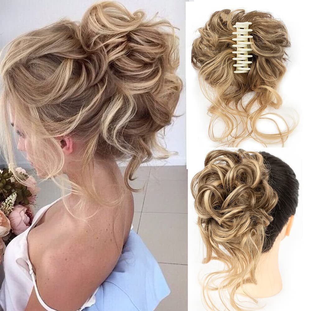 Messy Hair Bun Hairpiece for Women Clip in Claw Hair Pieces Synthetic ...