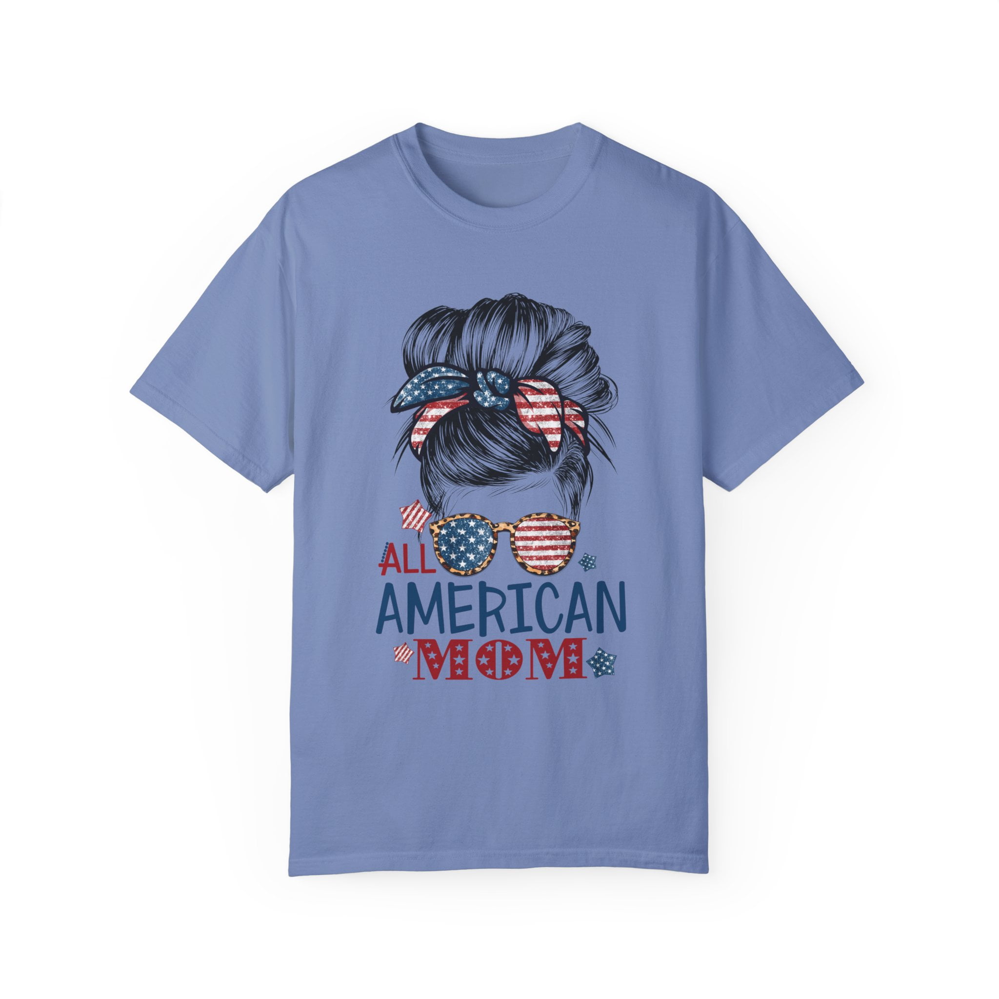 Messy Mom Bun Red White and Blue Shirt, America Comfort Colors Tee ...
