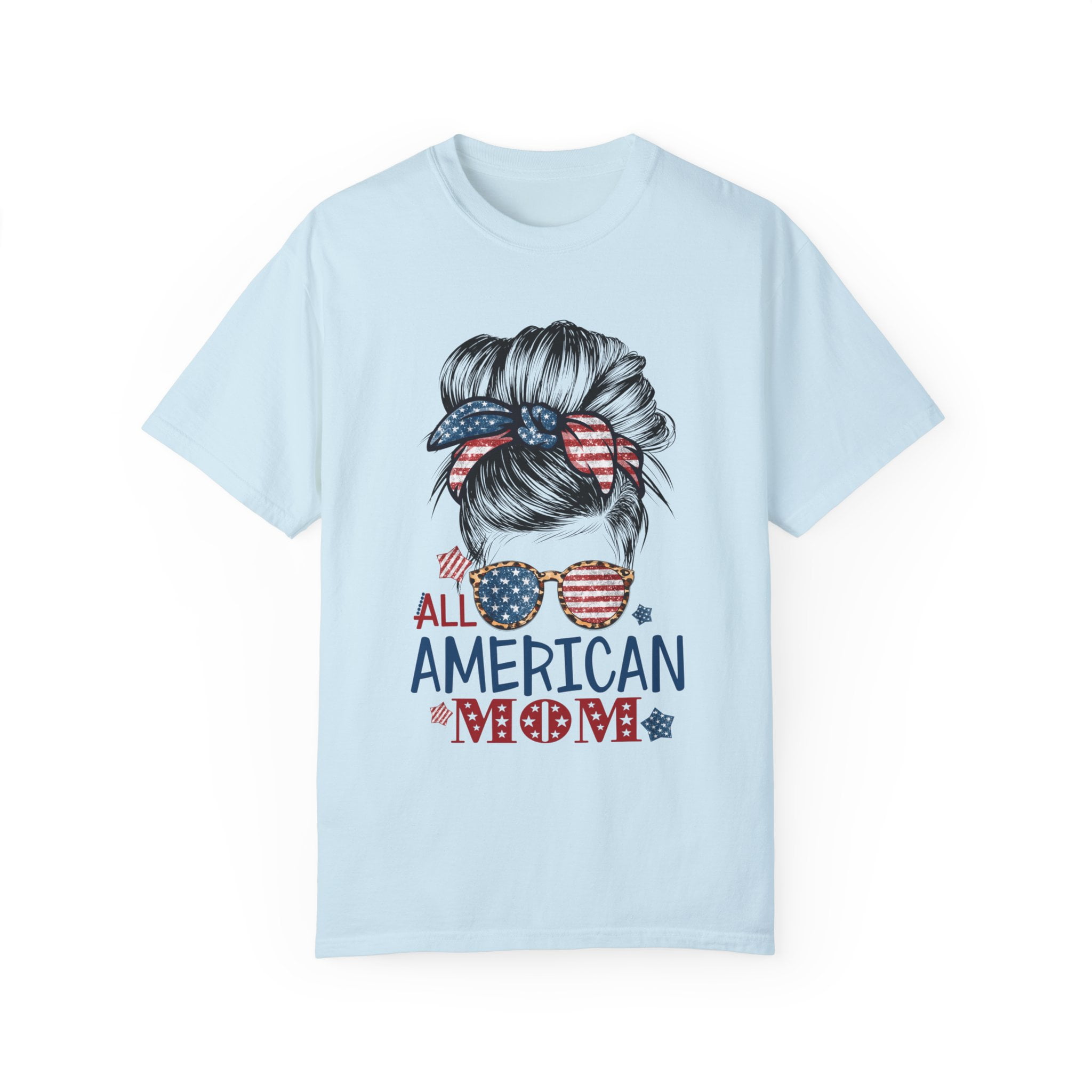 Messy Mom Bun Red White and Blue Shirt, America Comfort Colors Tee ...