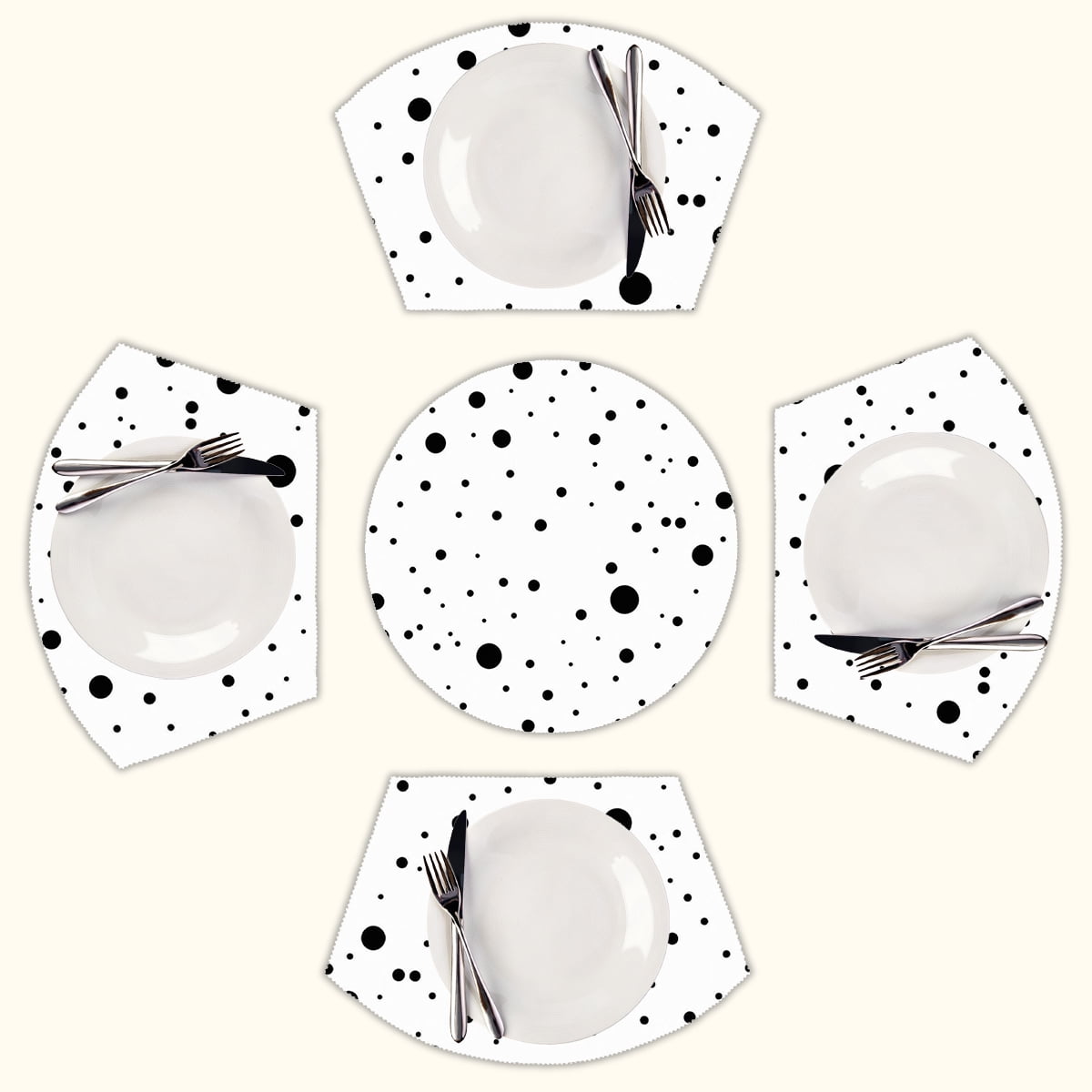 Messy black polka dots Round Table Placemats Set Of 5 Wedge Table Mats ...