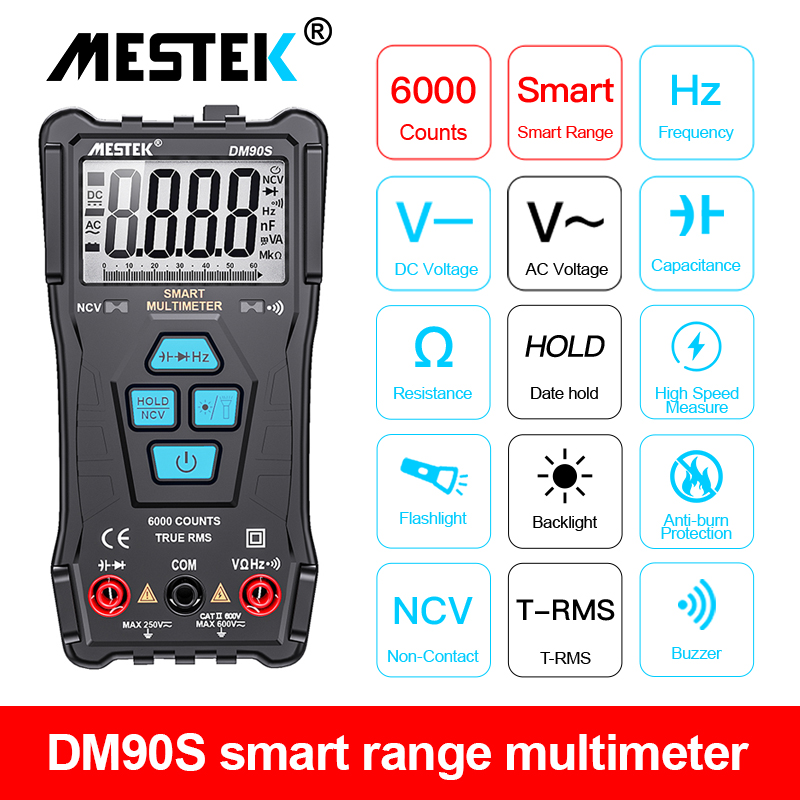 Mestek Digital Multimeter Auto Smart Range T-RMS DC AC Voltage Current ...
