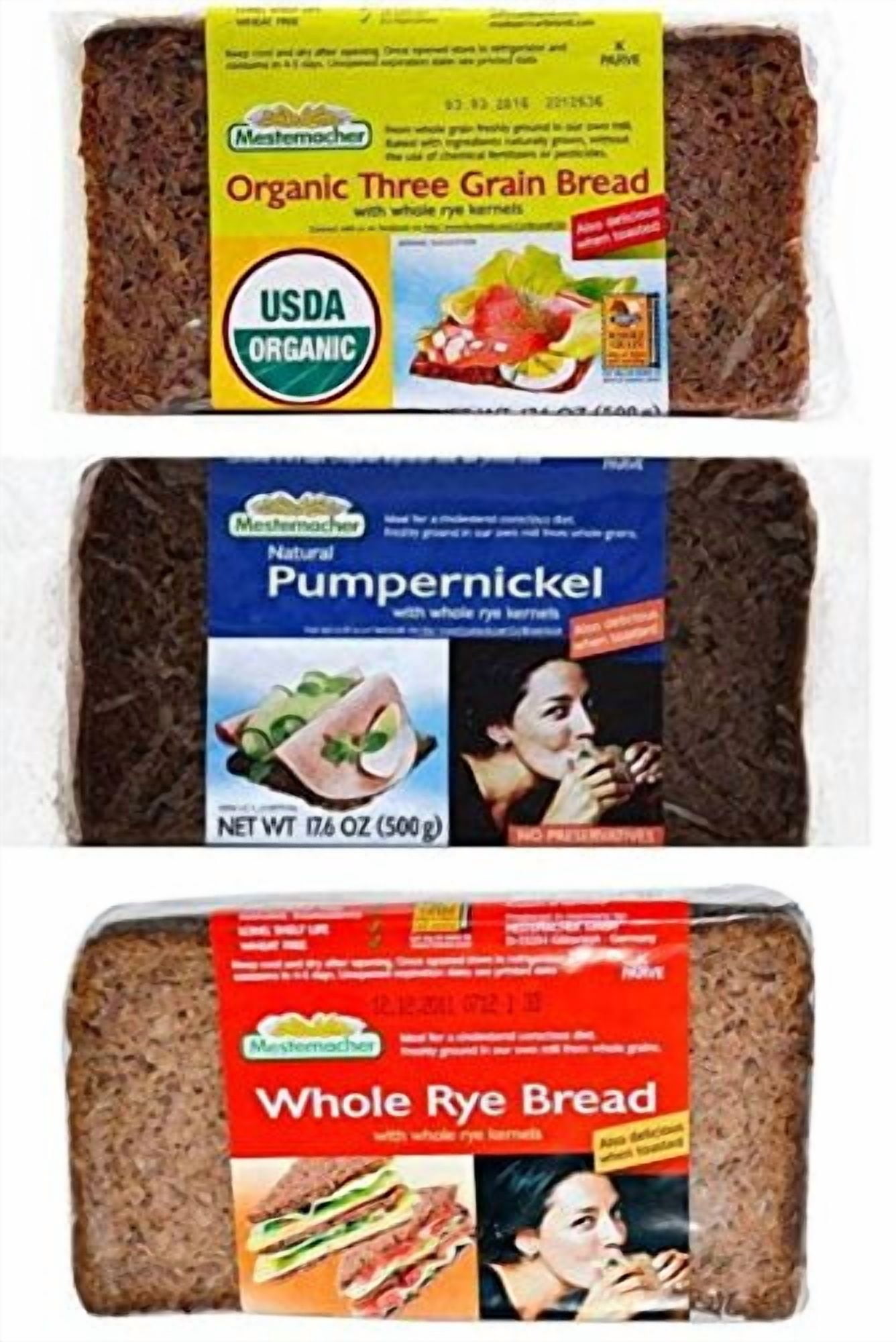 Mestemacher Natural High Fiber Bread 3 Flavor Variety Bundle: (1 ...
