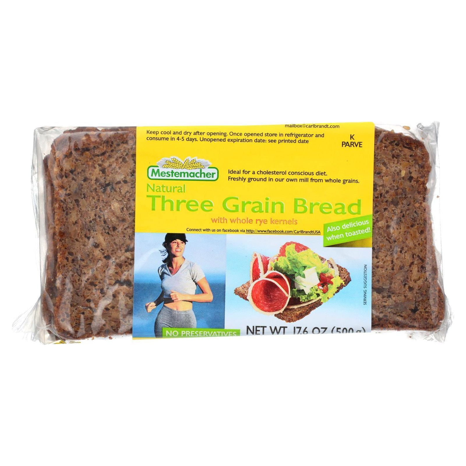 Mestemacher Natural Three Grain Bread, 17.6 Oz - Walmart.com