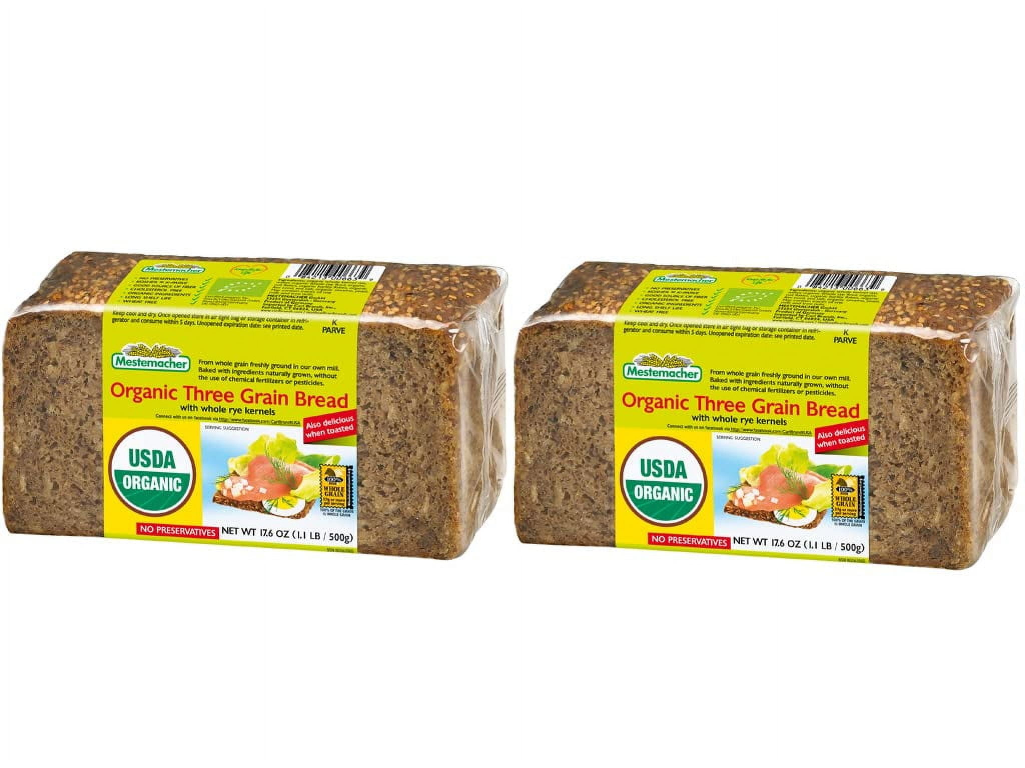 Mestemacher Whole Grain Bread, Organic Three Grain, 17.6 oz, Pack of 2 ...